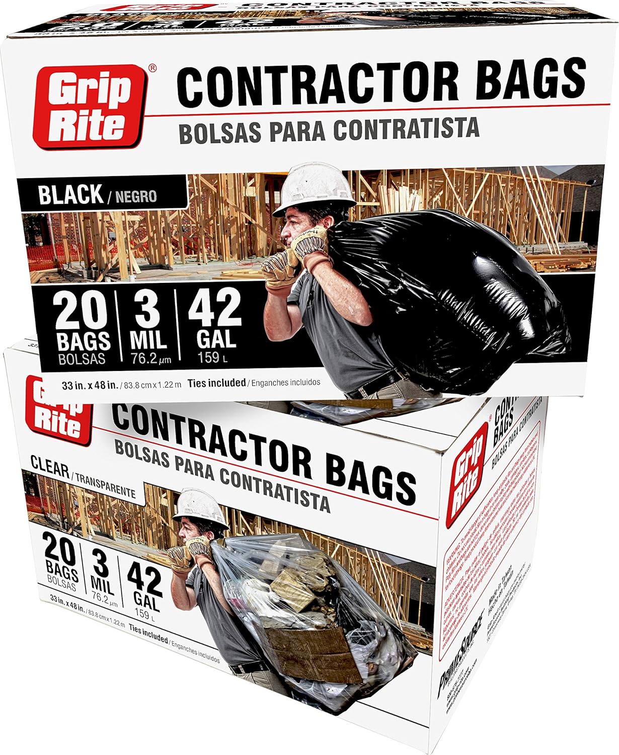 Amazon.com: Grip-Rite All Purpose Contractor Bags 42 Gallon 3 Mil ...