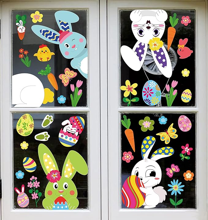 Amazon.com: 361PCS Easter Bunny Window Cling Decorations - Egg Hunt ...