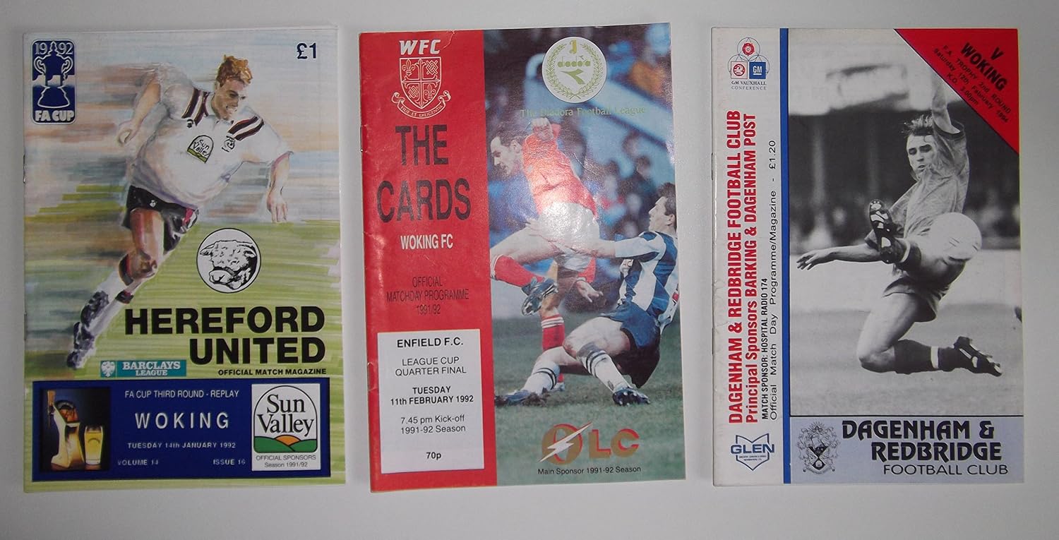 Three Football Programmes, Woking FC, Hereford United, Dagenham ...