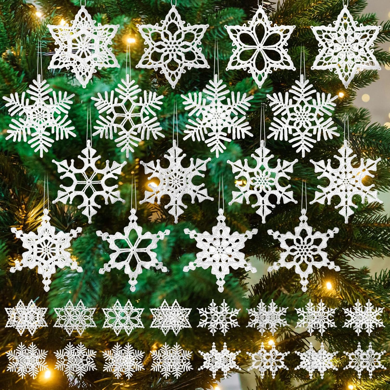Amazon.com: Syhood 32 Pcs Christmas Crochet Snowflake Ornaments Winter ...