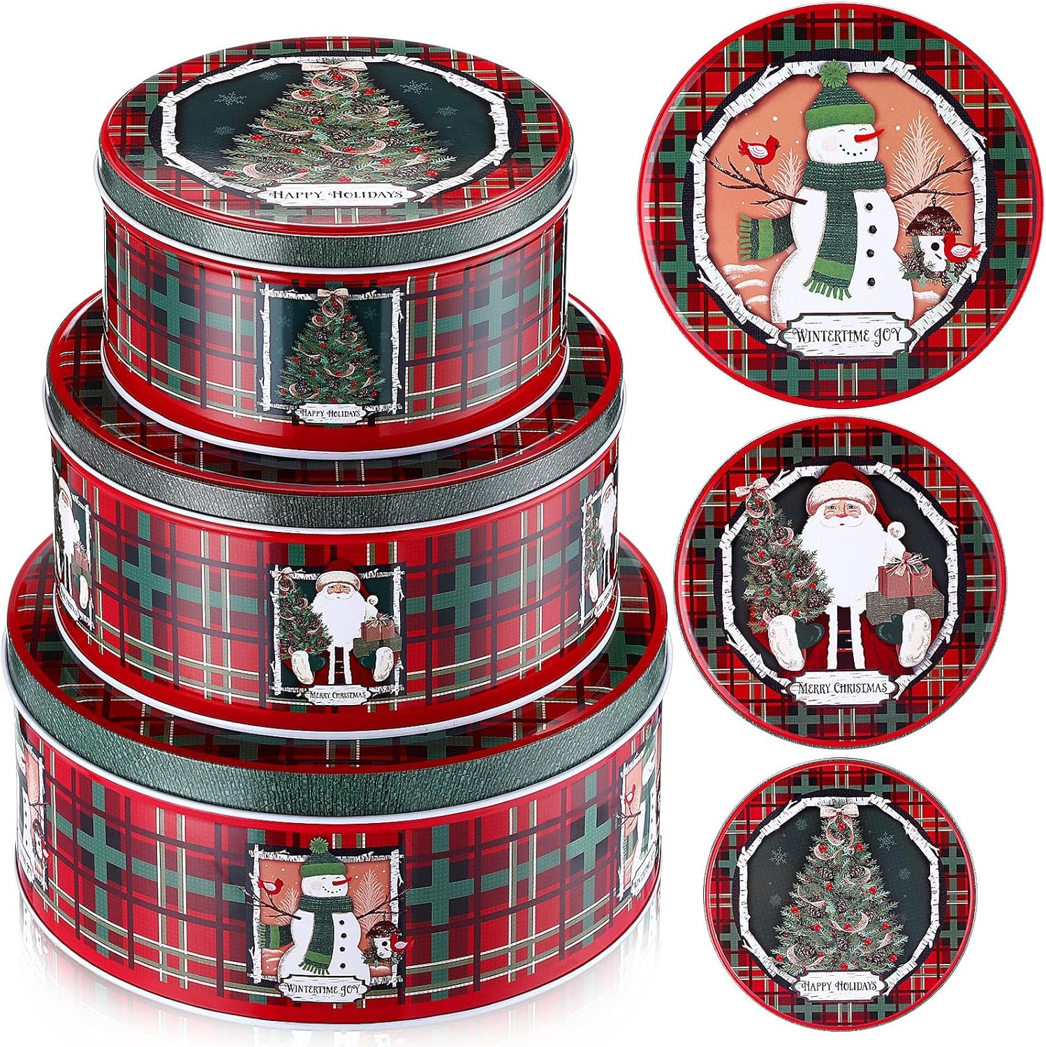 Amazon.com: Lingvee 3 Pcs Christmas Cookie Tins with Lids for Gift ...