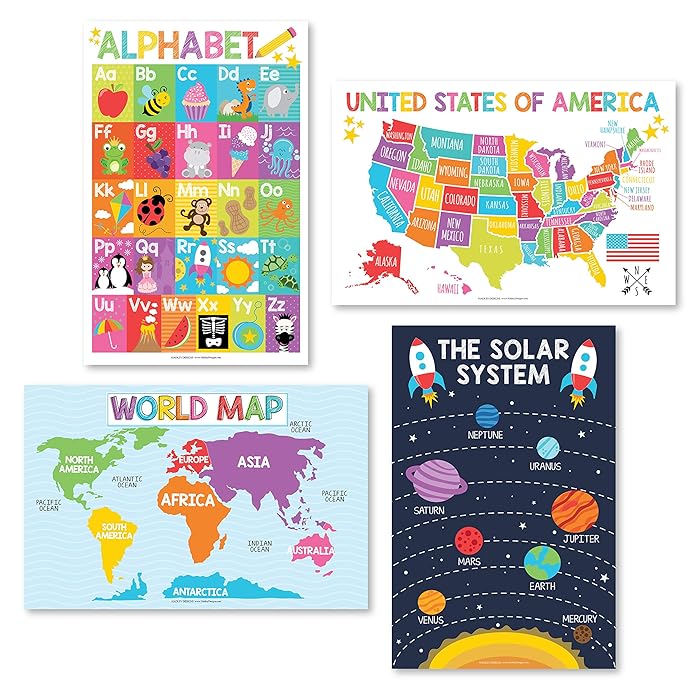 Buy 4 Alphabet, Map of United States, World Map, Solar System, ABC ...