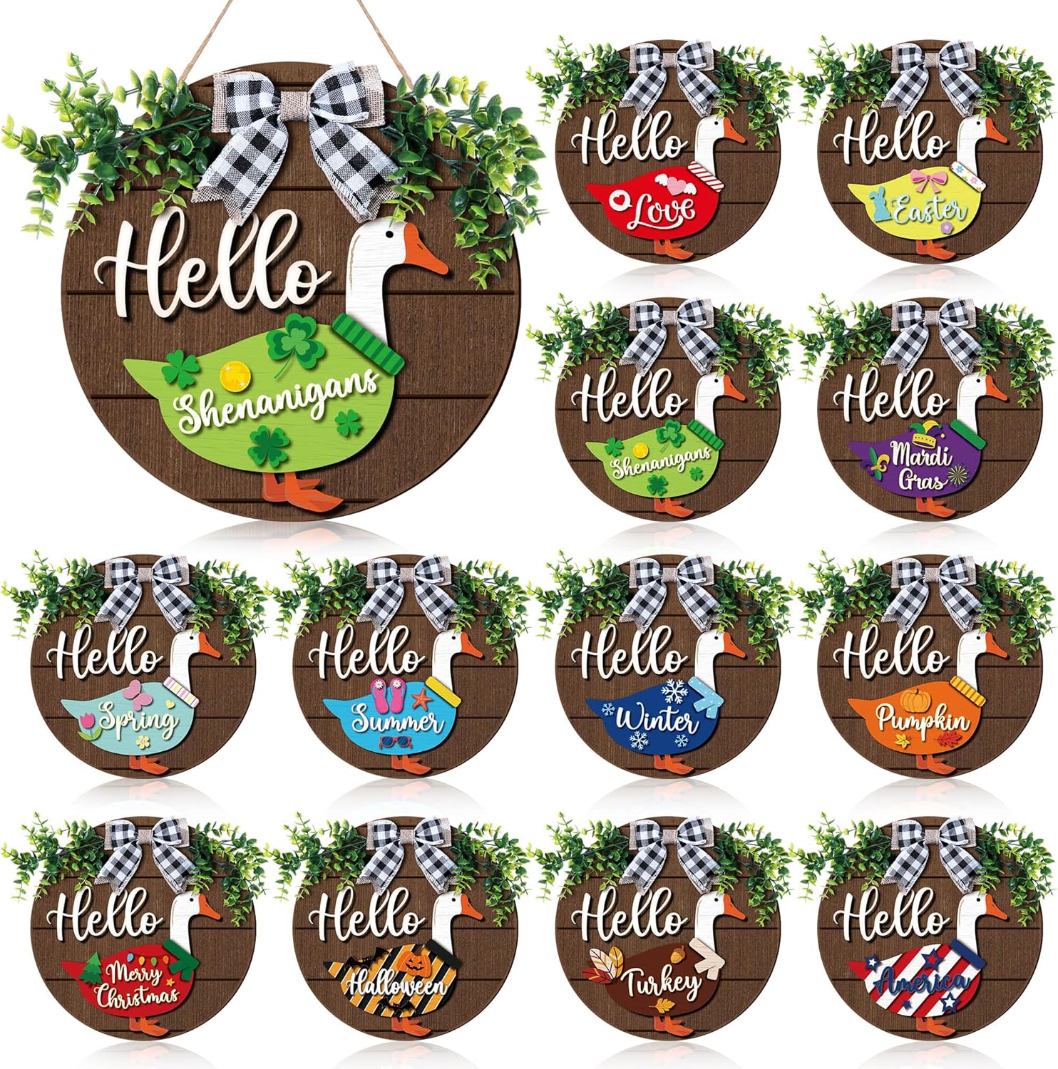 Amazon.com: Weysat 13 Pcs Interchangeable Wooden Goose Decor, 11.8 Inch ...