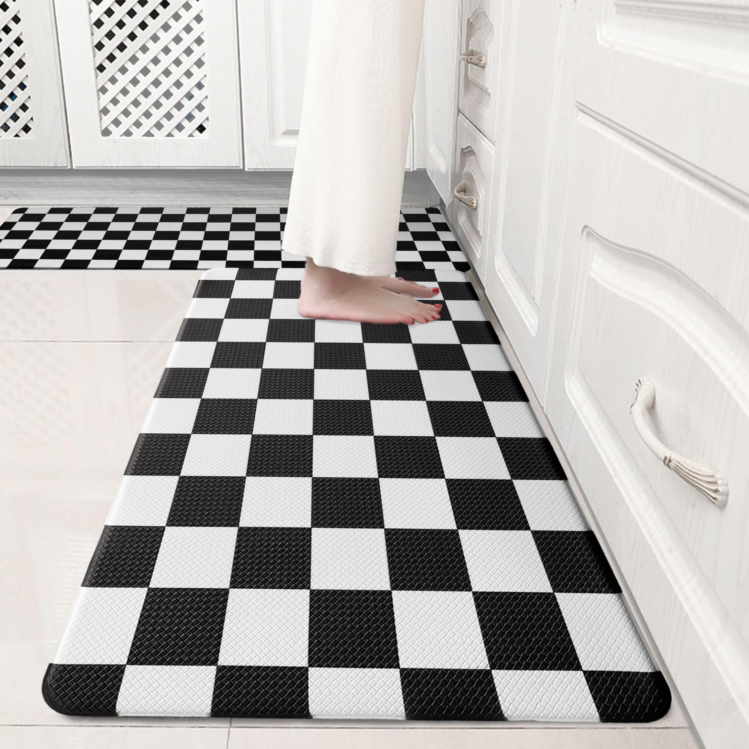 Amazon.com: VivaNest Black Checkered Grid Checkerboard Kitchen Rug Sets ...