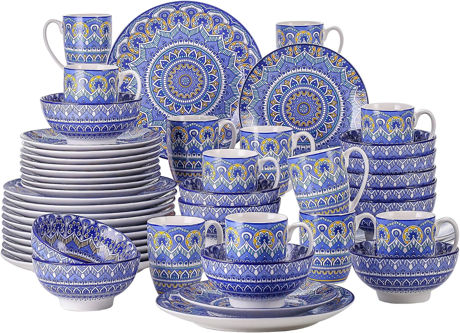 Amazon.com | vancasso 48 Pieces Porcelain Dinner Set for 12 - Mandala ...