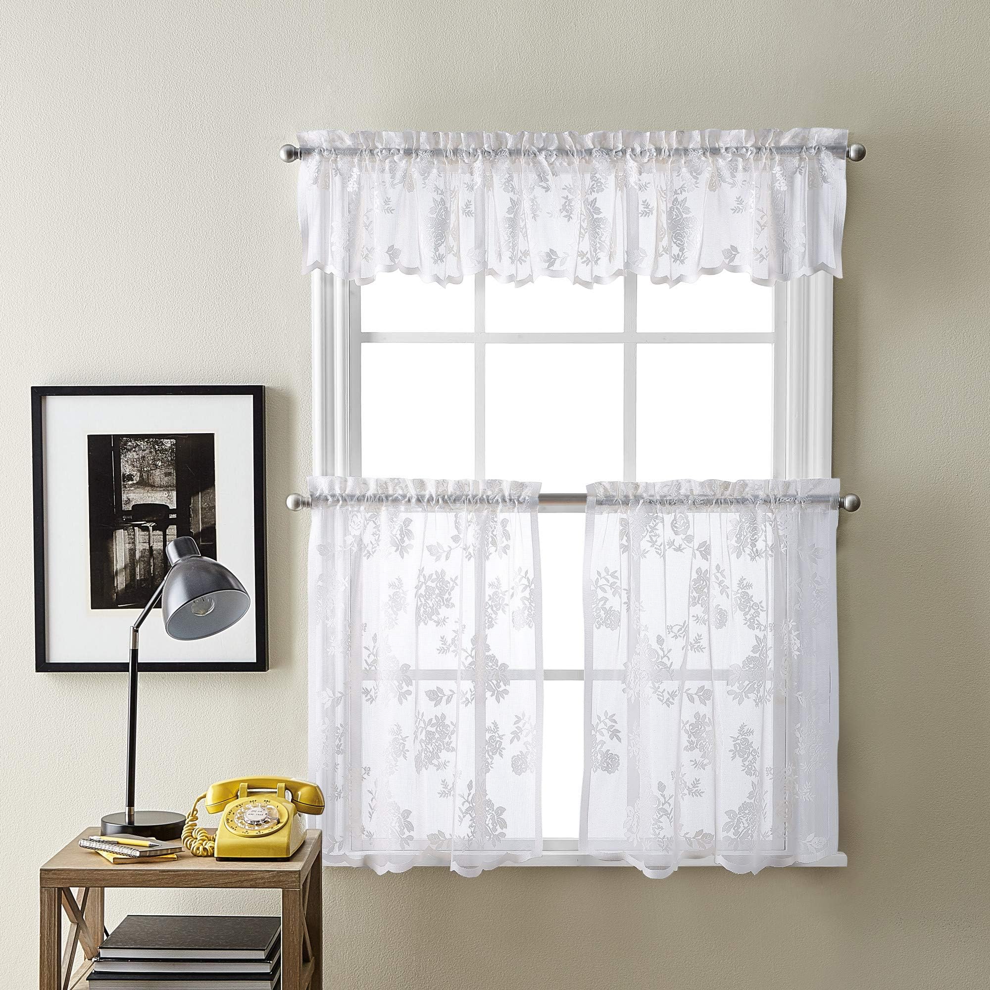 Amazon.com: No. 918 Alison Floral Lace Sheer Rod Pocket Kitchen Curtain ...