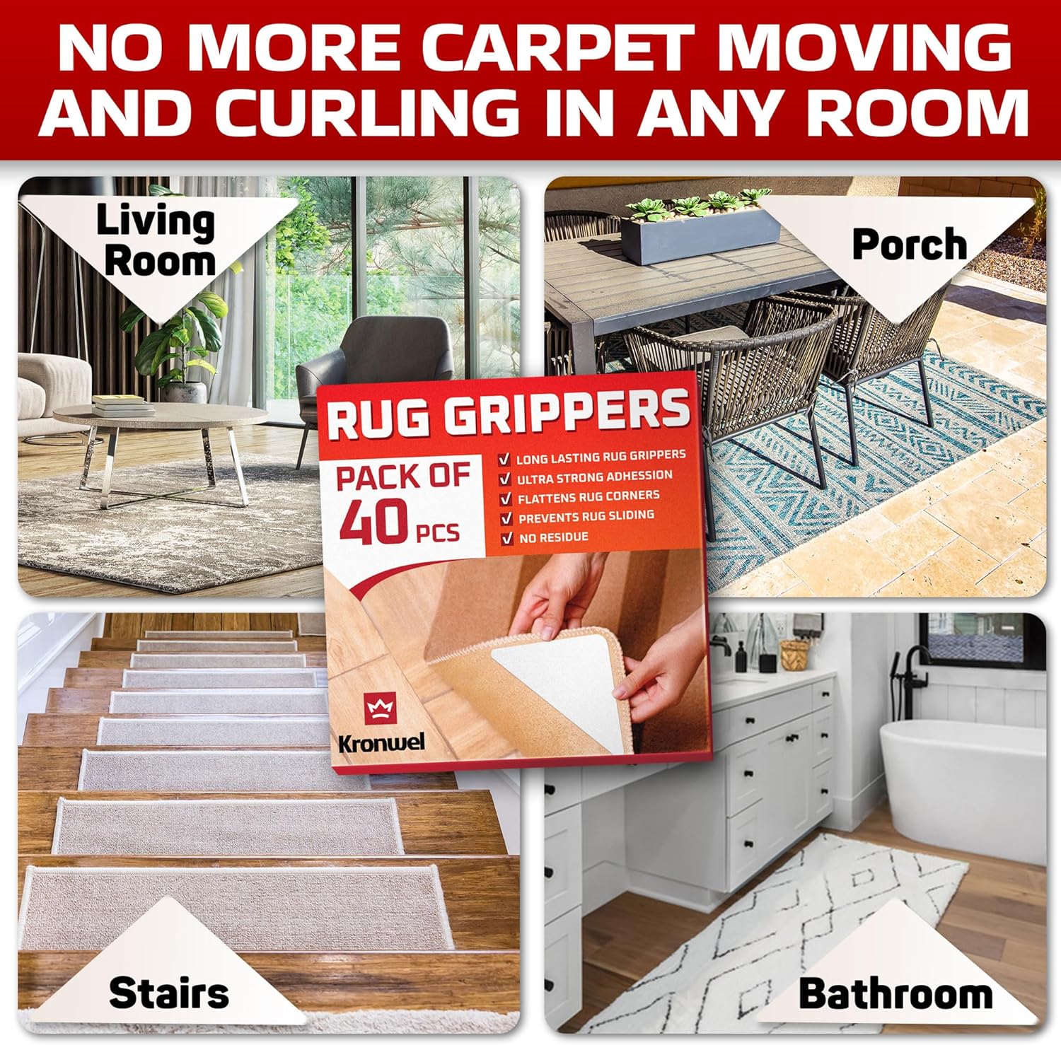 Paquete de 40 pinzas para alfombras para suelos de madera dura y ...