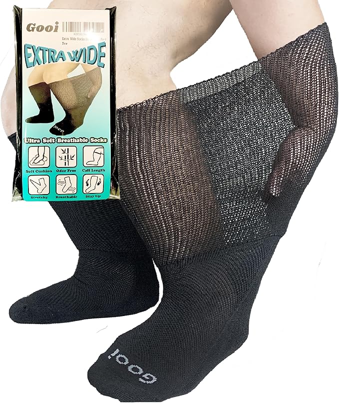 Amazon.com: Gooi Extra Wide Socks for Swollen Feet Soft Stretch up to ...