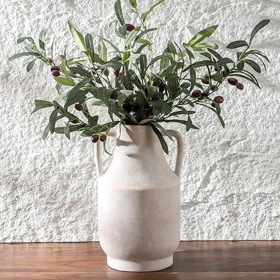 Mitt&Ditt Ceramic Flower Vase with Handles, 11 inch Tall Off-White Vase ...