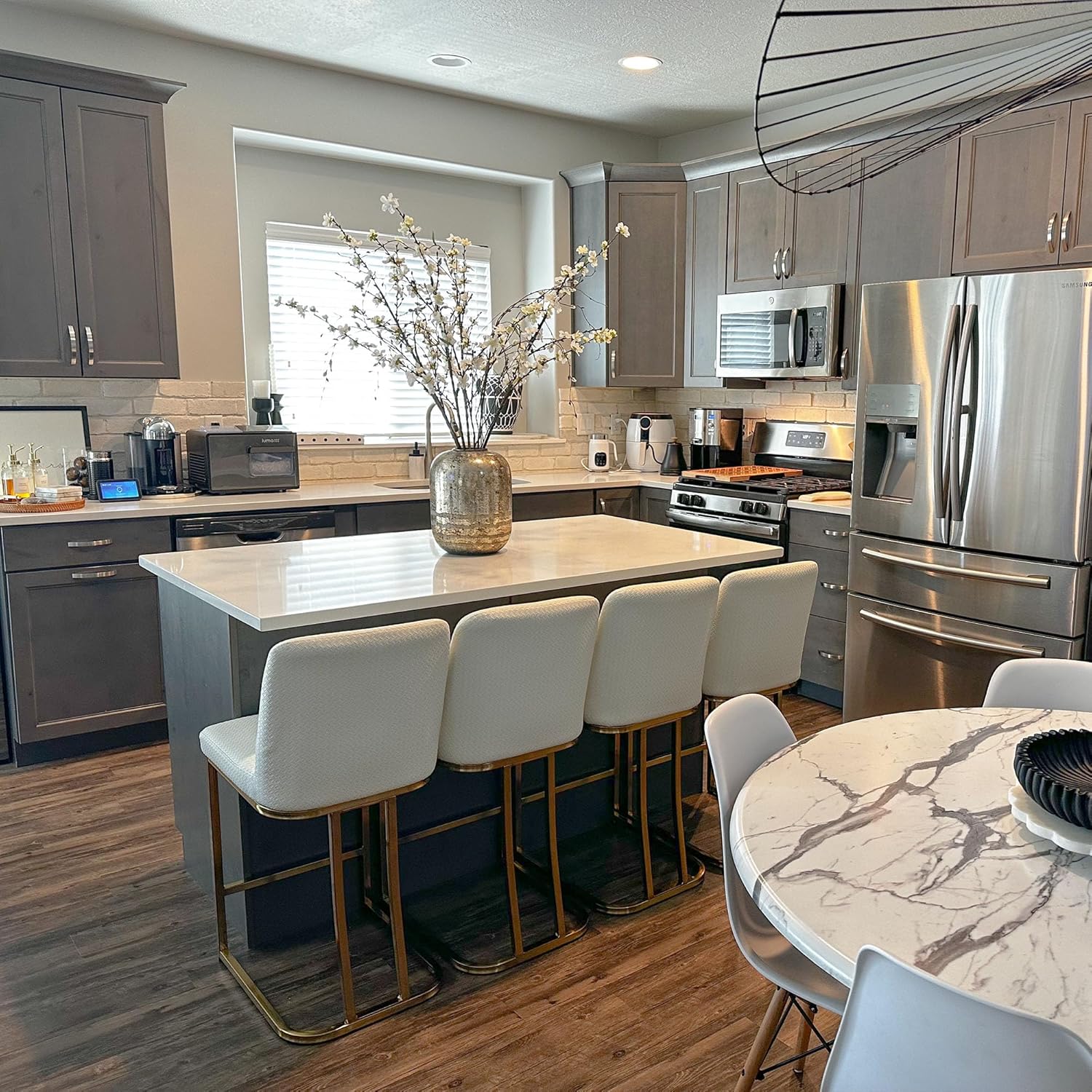 Amazon.com: PHI VILLA White and Gold Bar Stools - 24 inch Island Chairs ...