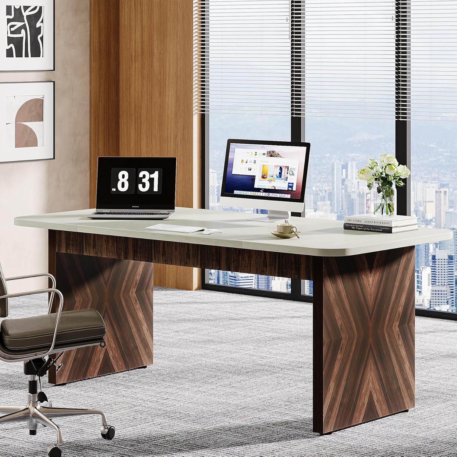 Amazon.com: Tribesigns 70.8-Inch Wood Executive Desk, Large Computer ...
