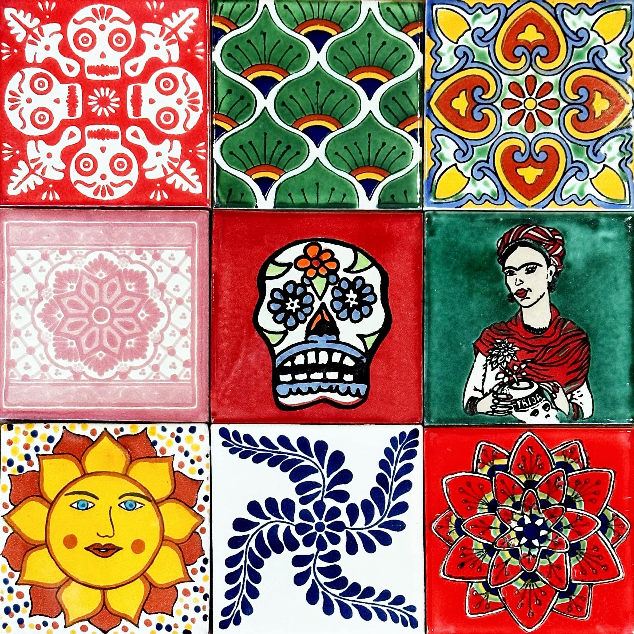 LAS OLAS Mexican Tile - 10 Hand-painted Mexican Tiles 4x4 Talavera Tile ...