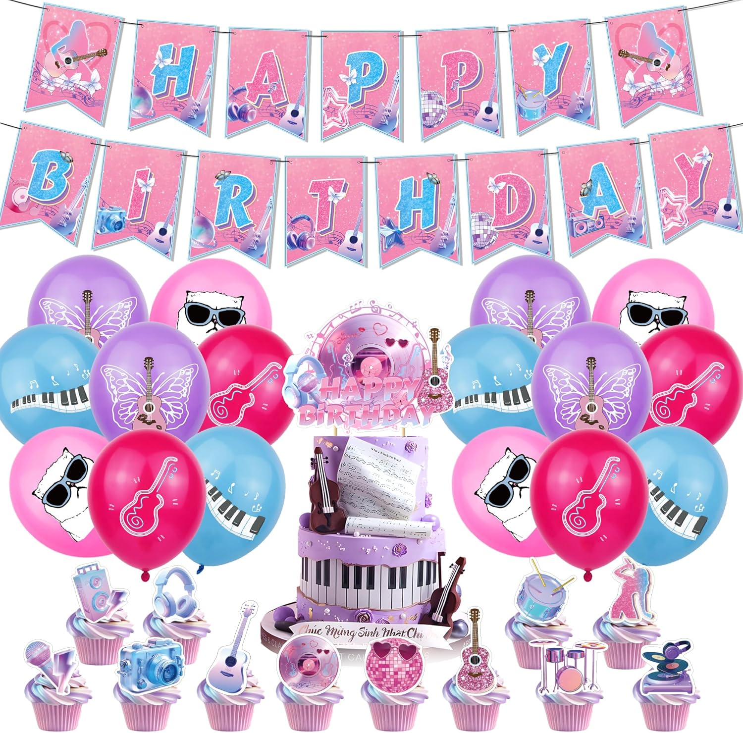 Amazon.com: Music Pink Singer Birthday Decorations, Party Decorations ...