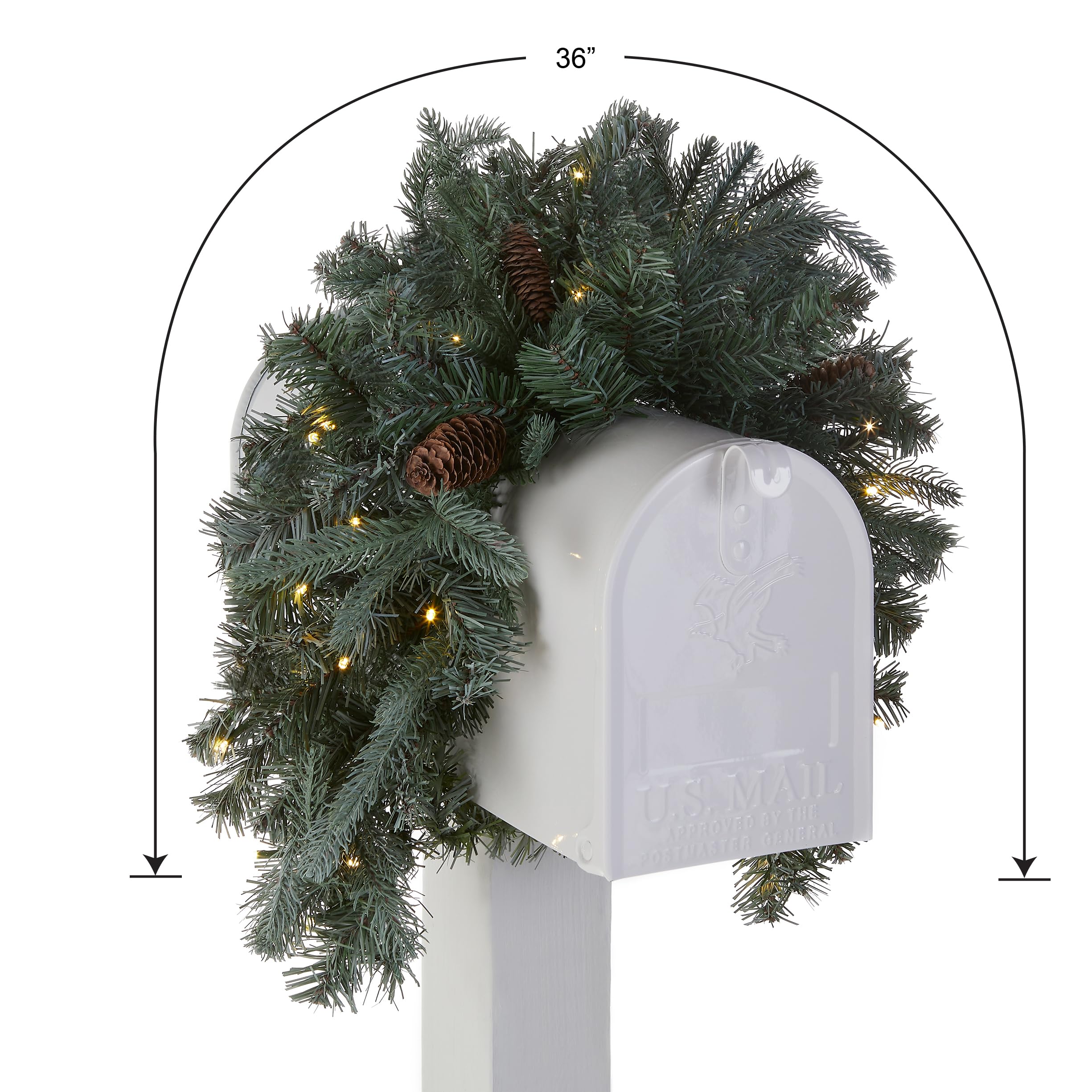 Lighted Christmas Mailbox 36" Pre Lit Pine Cone And Artificial Mixed