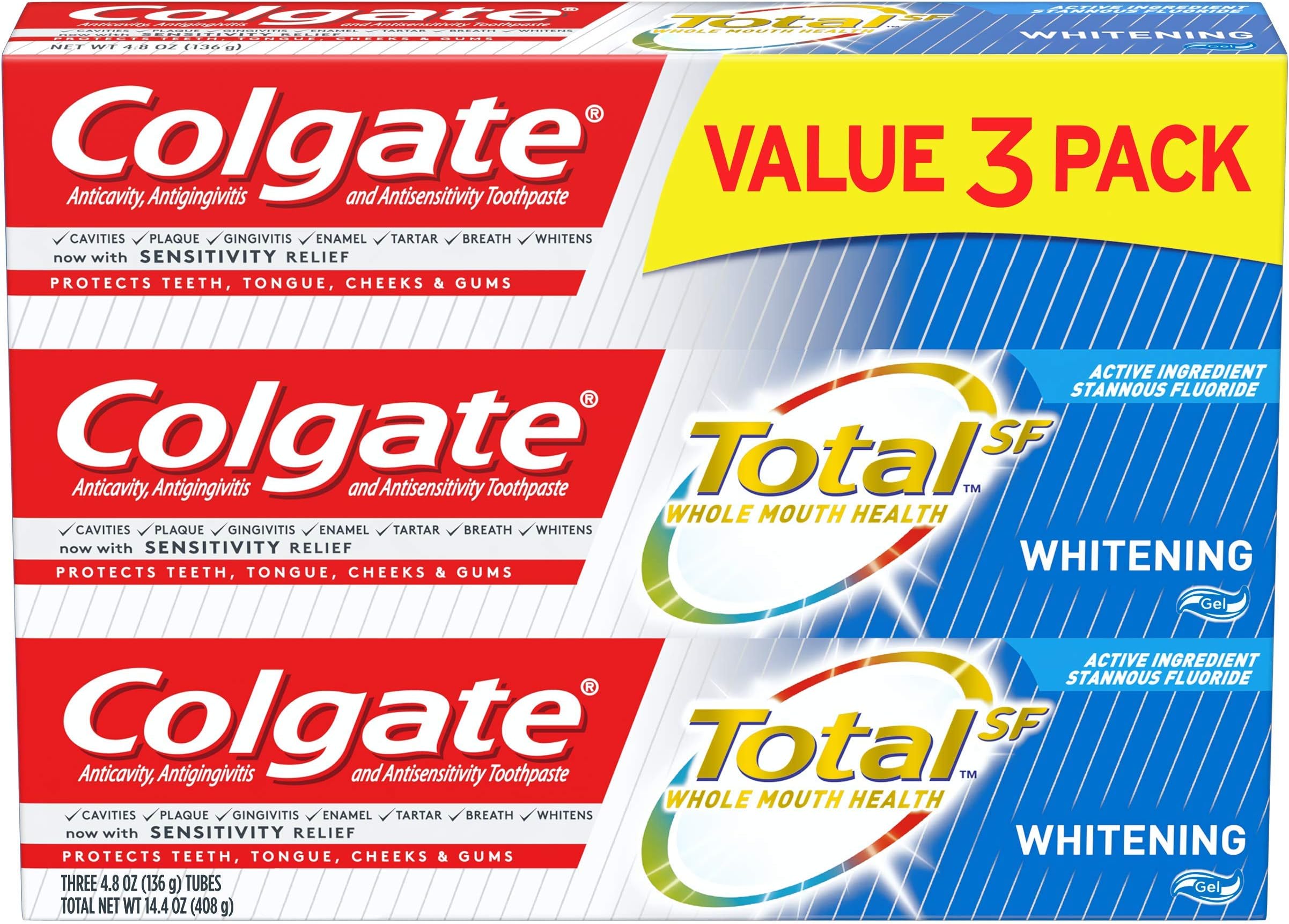 Amazon.com : Colgate Total Whitening Toothpaste Gel - 4.8 ounce (3 Pack ...
