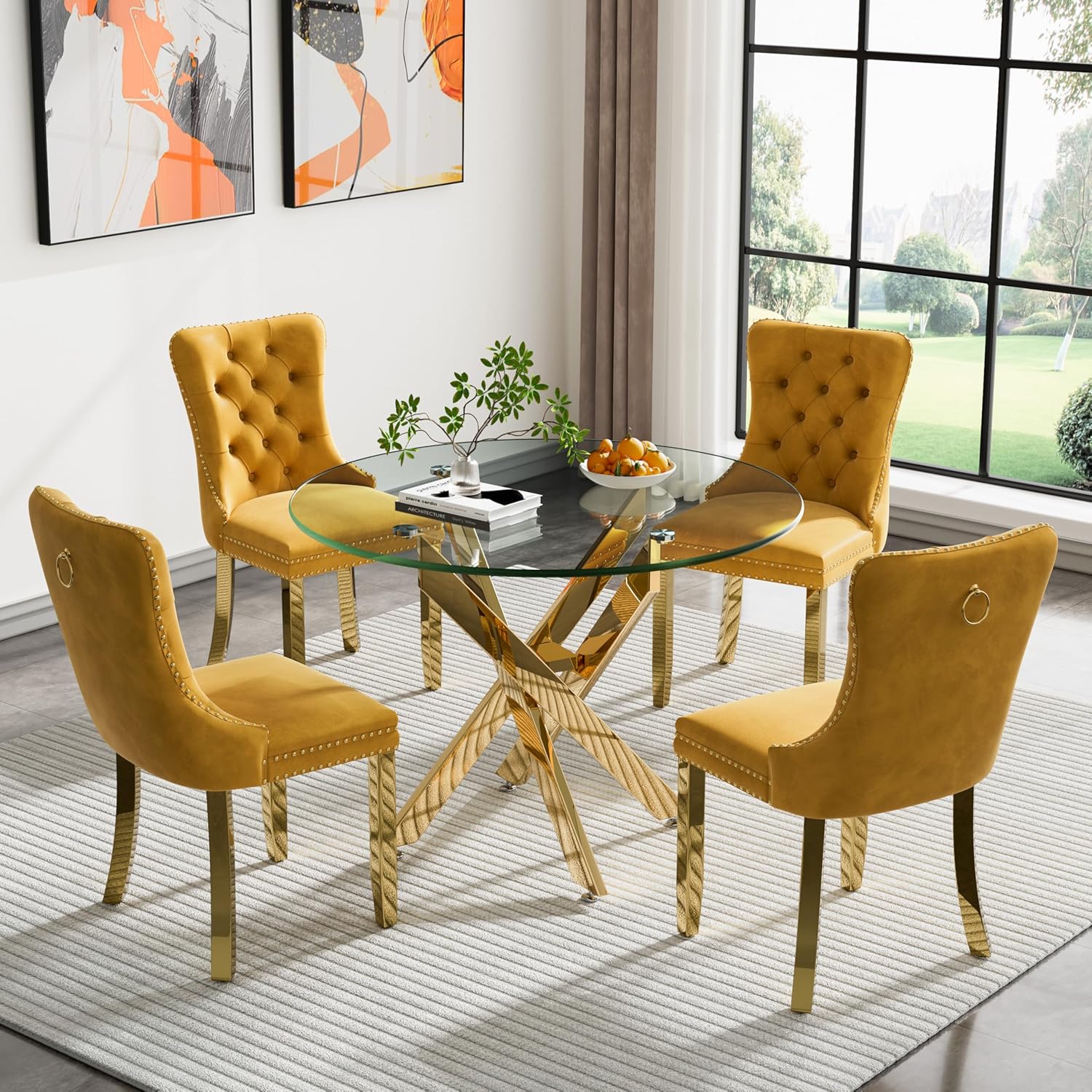Amazon.com - Henf 5 Piece Round Glass Dining Table Set for 4, 35" Round ...