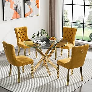 Amazon.com - KUVADAZ 36" Modern Gold Glass Dining Room Table Set for 4 ...
