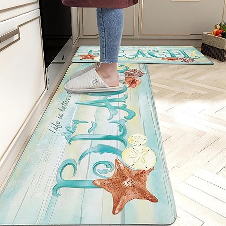 Amazon.com: Beach Coastal Kitchen Rugs Mats 2PCS 10mm Thickness Blue ...