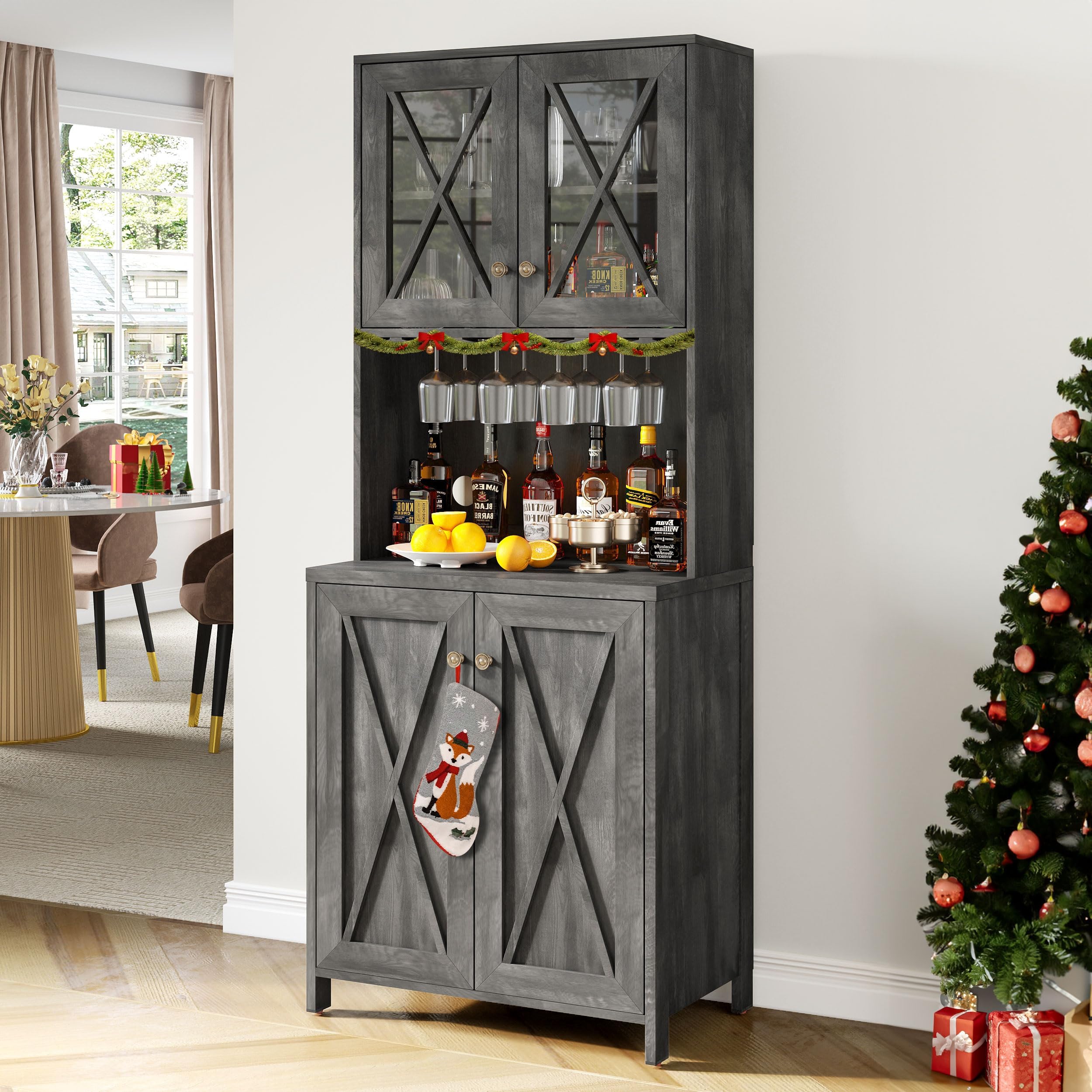 Amazon.com: HSH Tall Bar Cabinet, Black Liquor Cabinet with Drawer ...