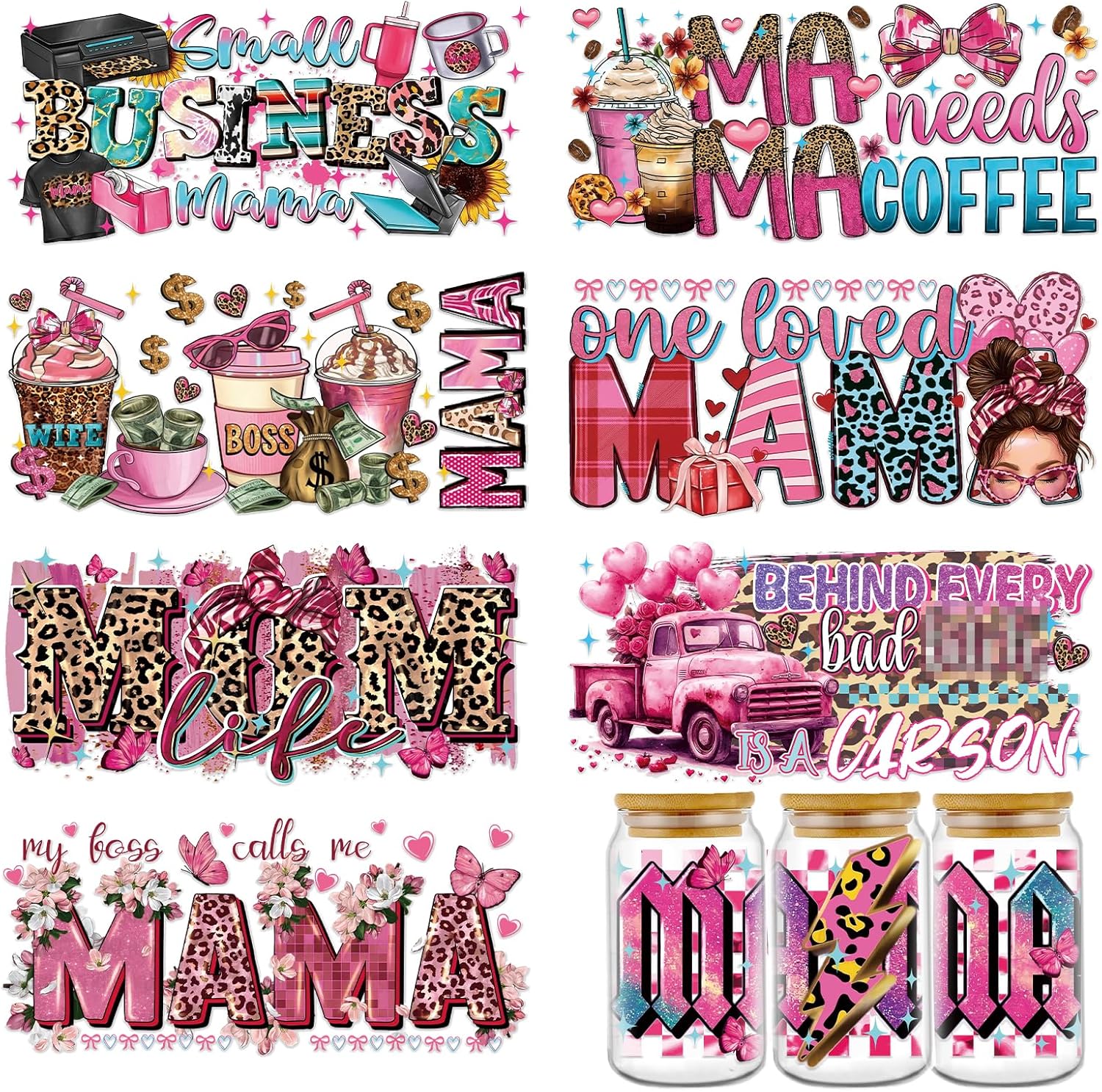 Amazon.com: Rngmsi Mama UVDTF Cup Wrap - 8 Sheets Mom UV DTF Wraps for ...