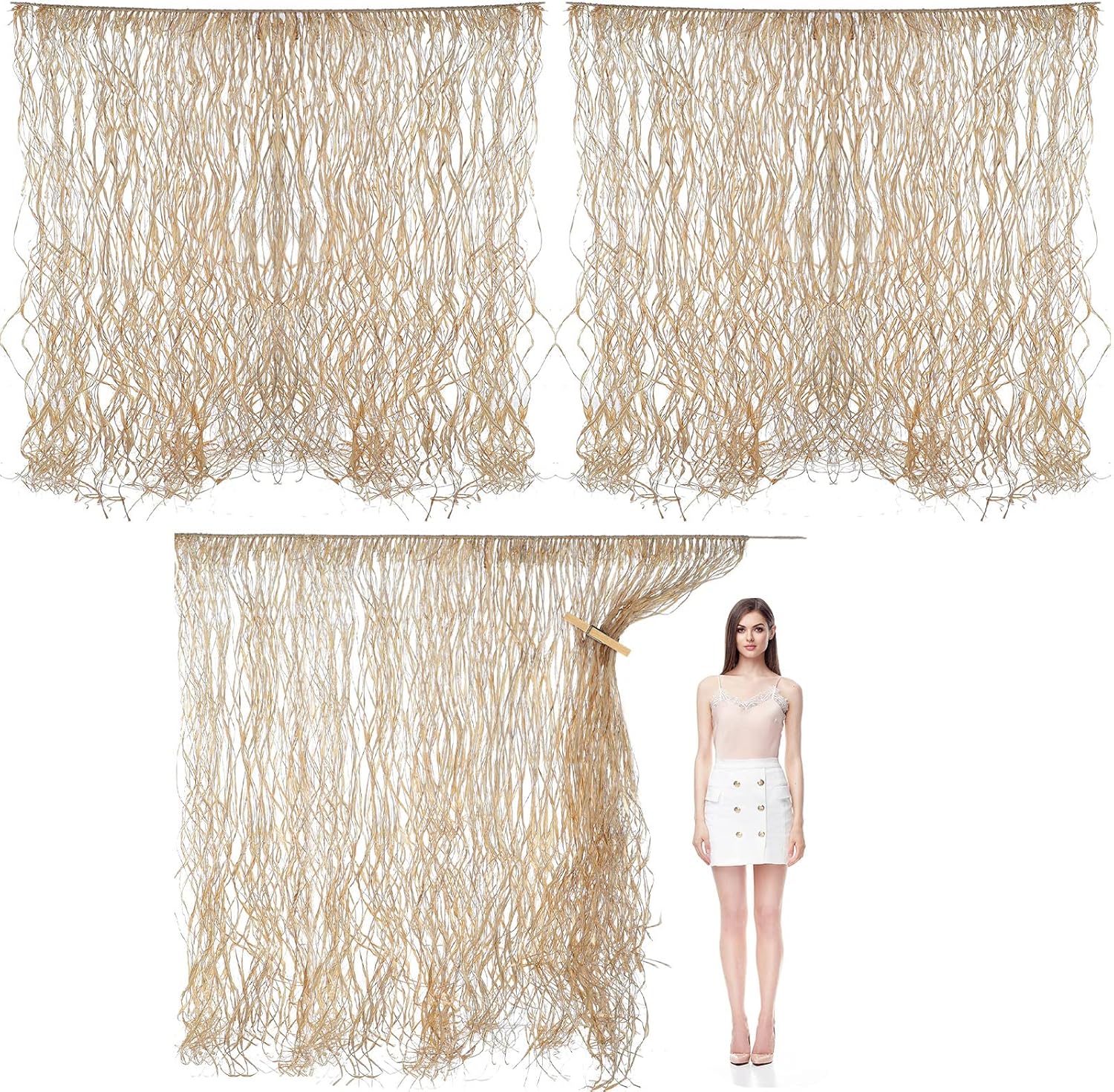 Amazon.com : Preboun 3 Pcs Natural Raffia Door Curtain 55 x 40 Inches ...
