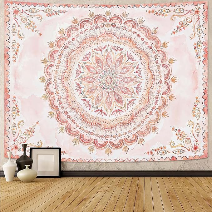 Amazon.com: Fowocu Boho Floral Mandala Tapestry Wall Hanging Pink ...