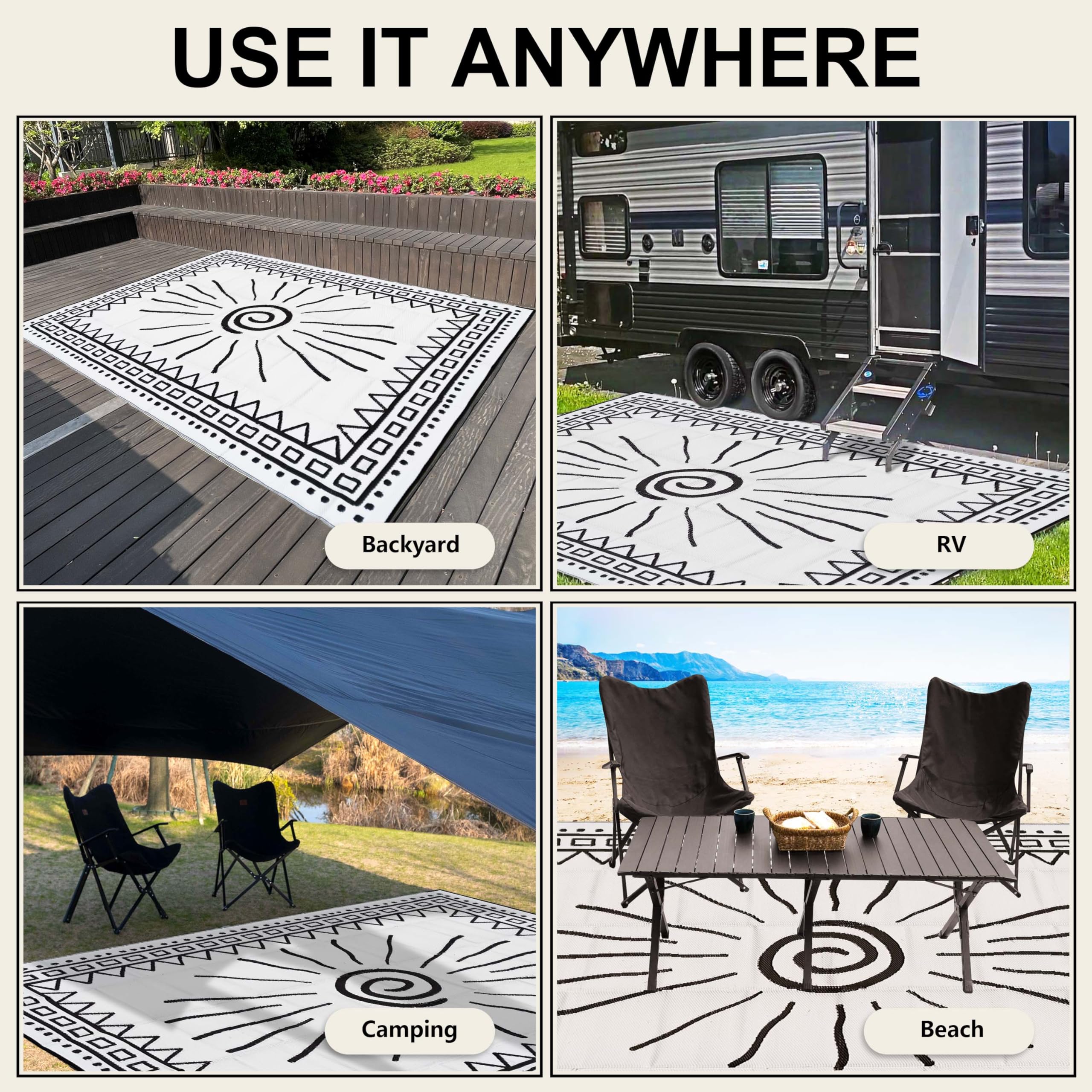 CircleRoad RV Outdoor Rug, 9'×12' Plastic Straw Waterproof Rugs ...