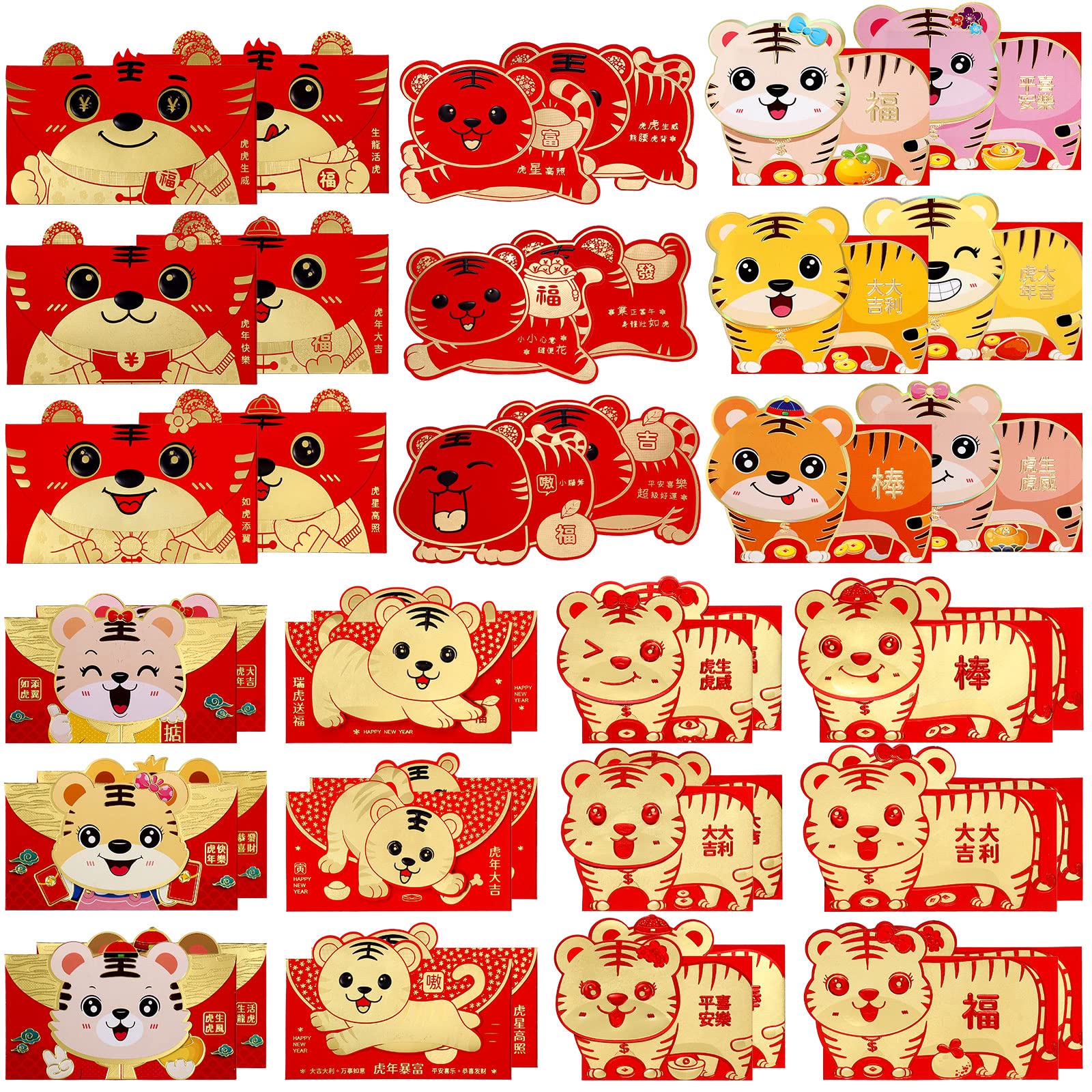 Buy 42 Pieces Chinese Red Envelopes Tiger 2022 New Year Packets Tiger ...
