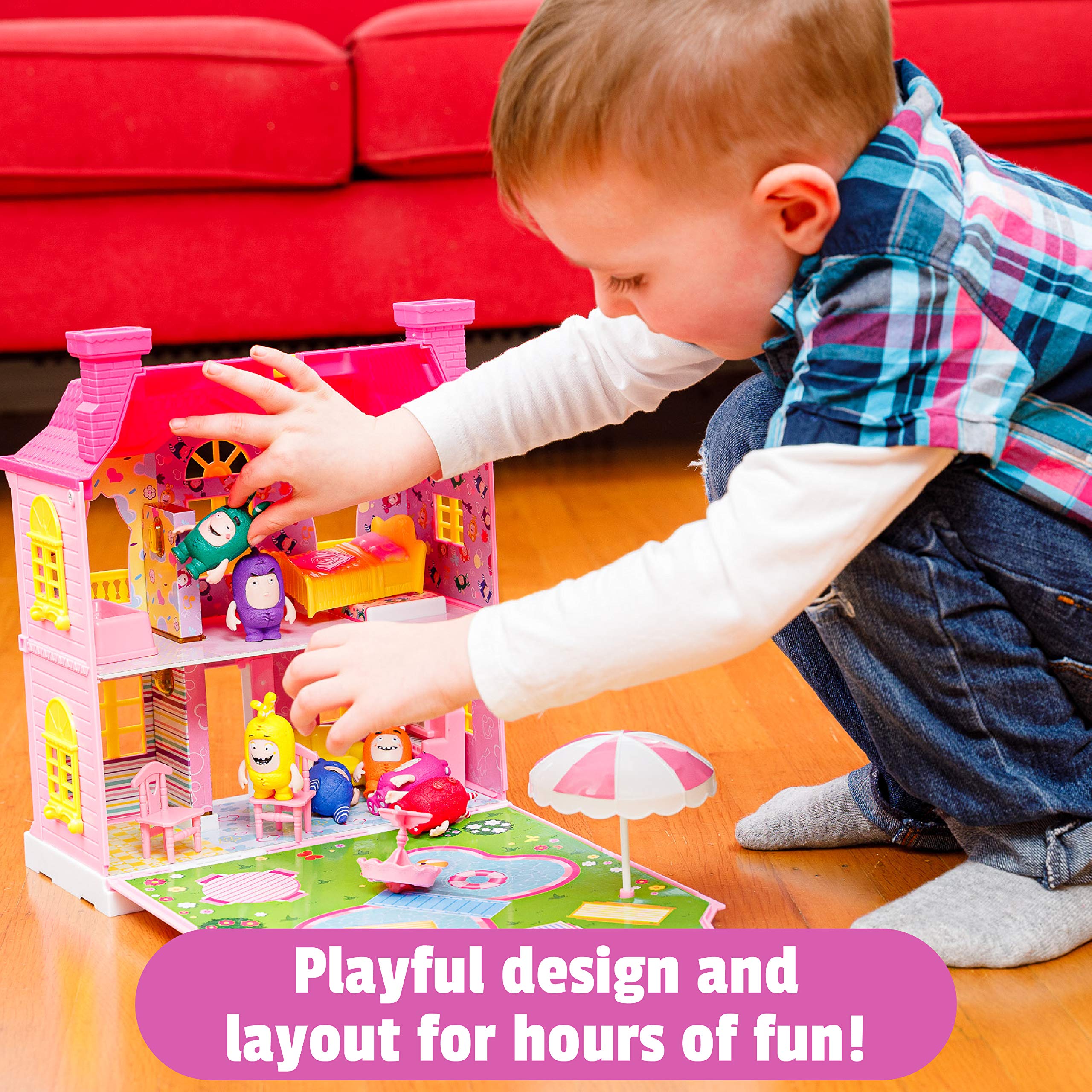 Buy Oddbods Pink and Yellow House Playset for Kids - Features Indoor ...