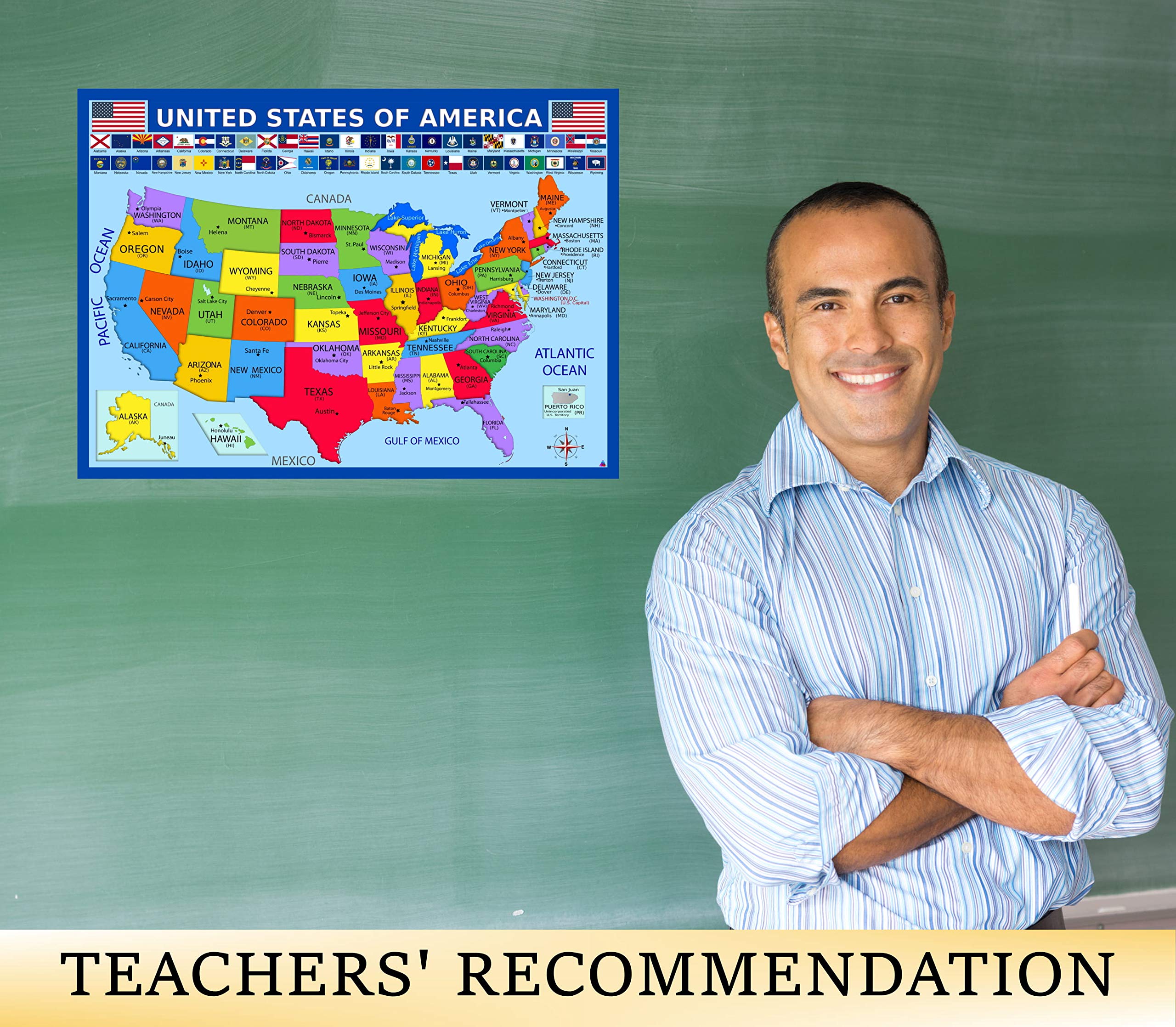 United States Map with State Flags Poster - Laminated Educational ...