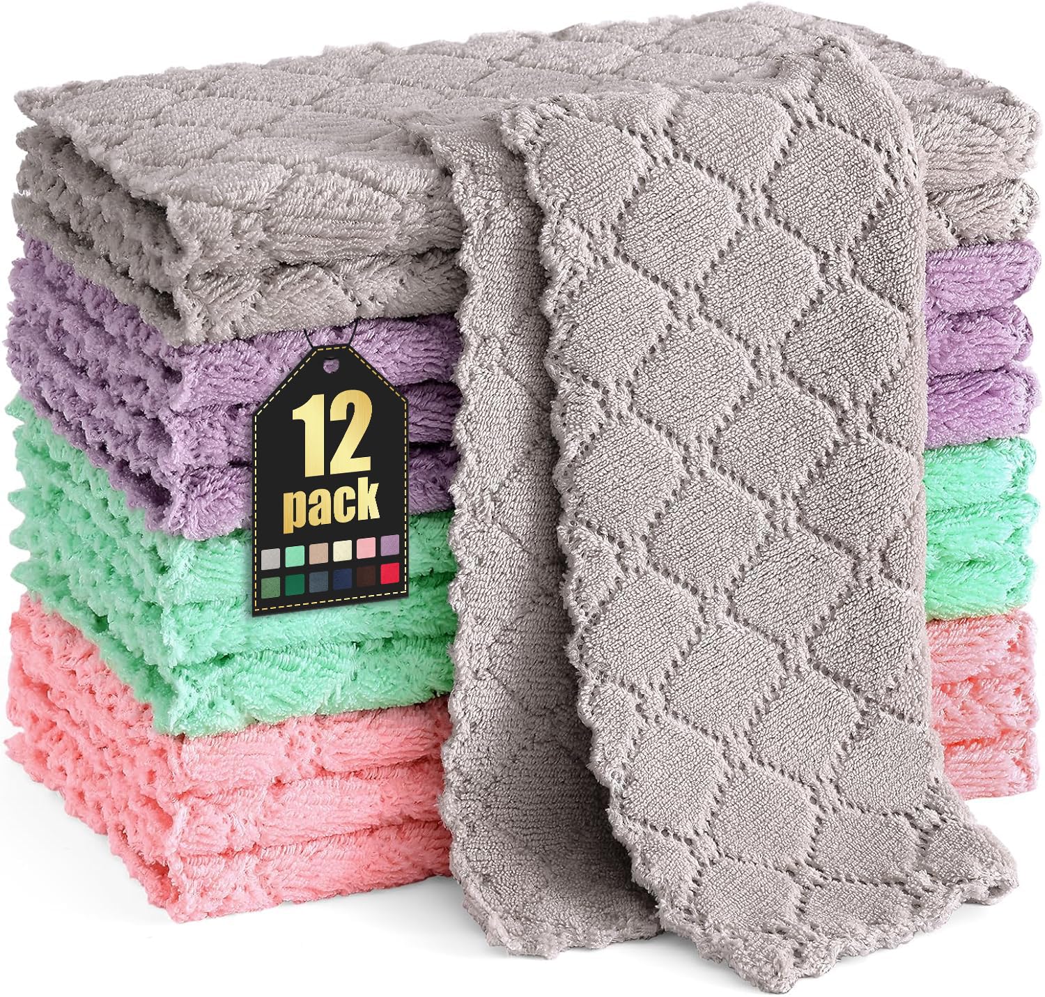Amazon.com: Homaxy 12 Pack Kitchen Dish Cloths (10 x 10 Inches, Multi ...