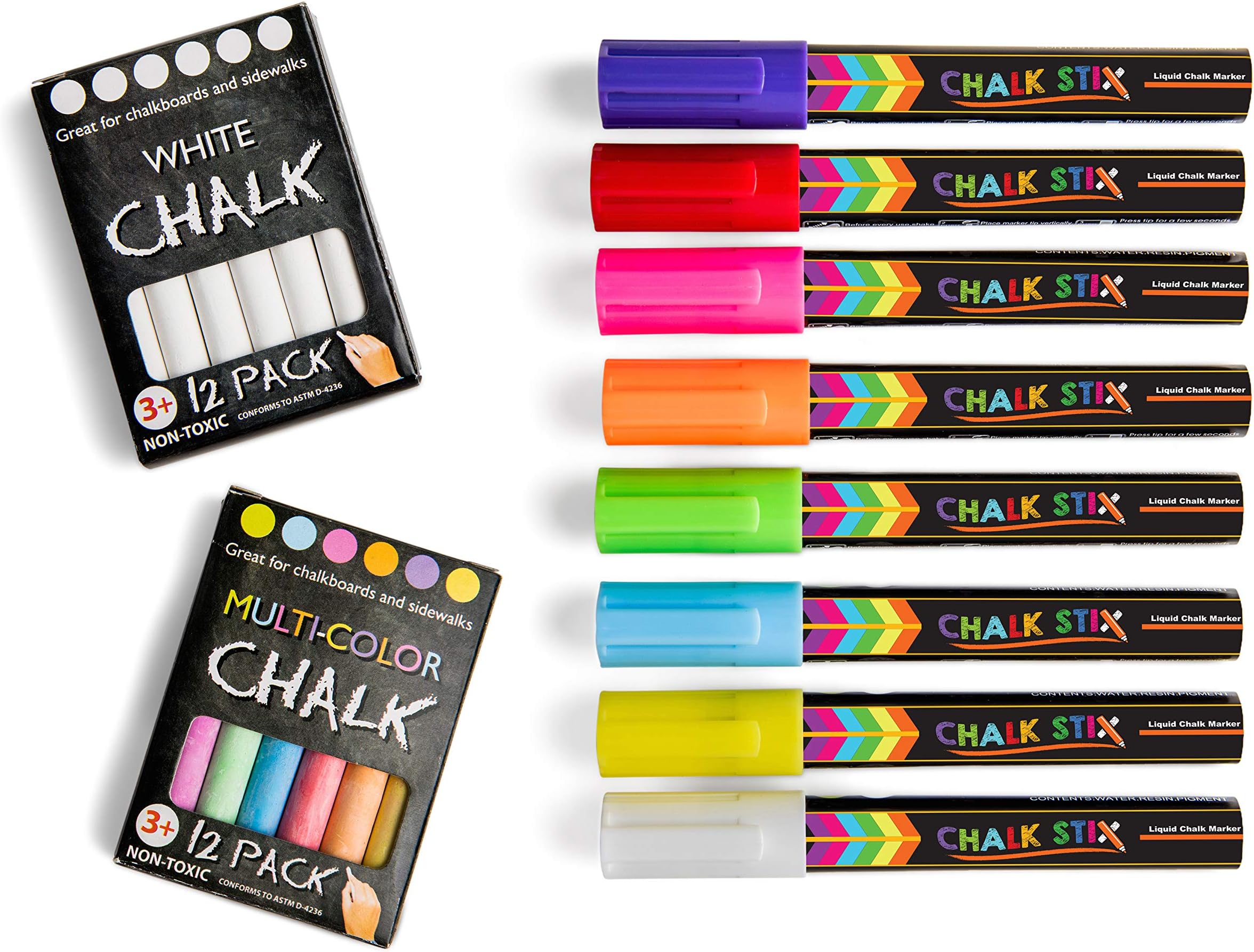 Amazon.com : Chalk Stix Chalk Markers 8 Neon Liquid Pens and 24 pcs of ...