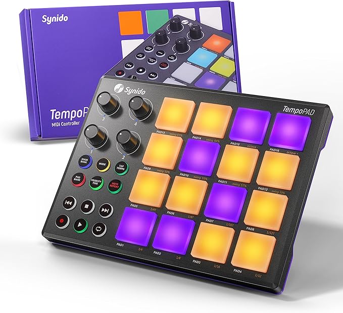 Synido TempoPAD USB MIDI Pad Controller with 16 RGB Beat Pad, Ultra ...