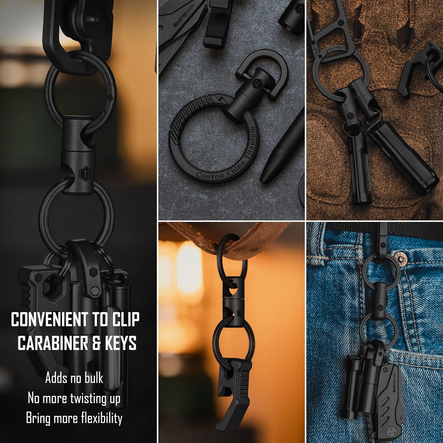 KeyUnity KM15BK Titanium EDC Bottle Opener Keychain Clip with D Ring ...