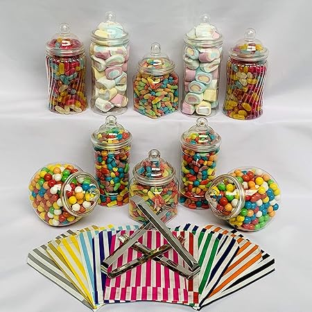 Truly Sweet Candy 10 Plastic Sweet Jars, 5 styles, 2 tongs, 50 bags ...
