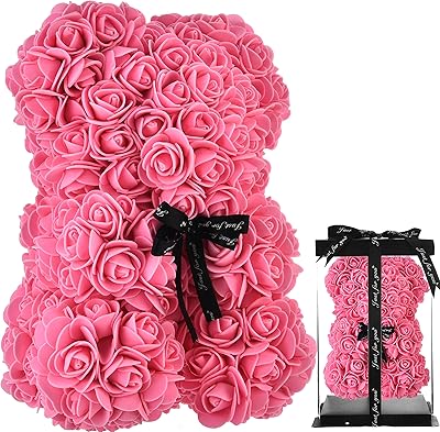 Amazon.com: Large Rose Bear,10in Rose Teddy Bear, Handmade Fully ...