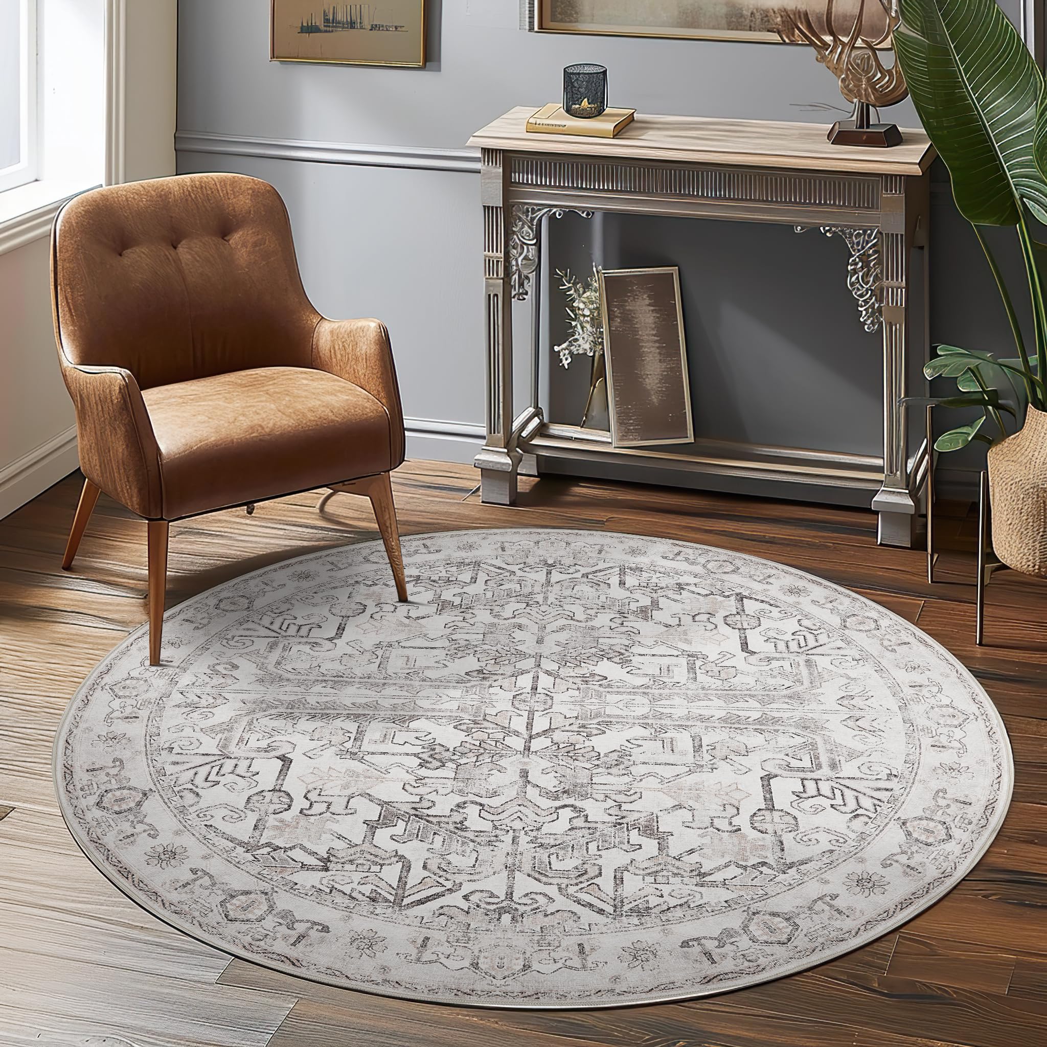 Amazon.com: jinchan Round Rug 5ft Area Rug Washable Round Rug Vintage ...