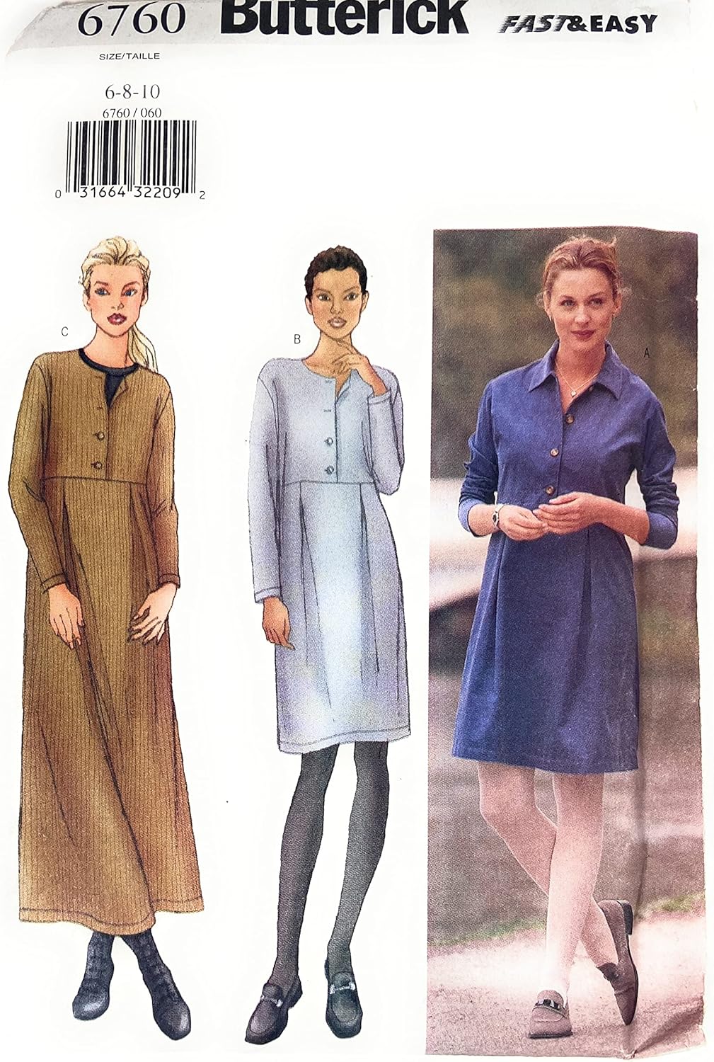 Amazon.com: Butterick Sewing Pattern 6760, Misses' Very Easy A-Line ...