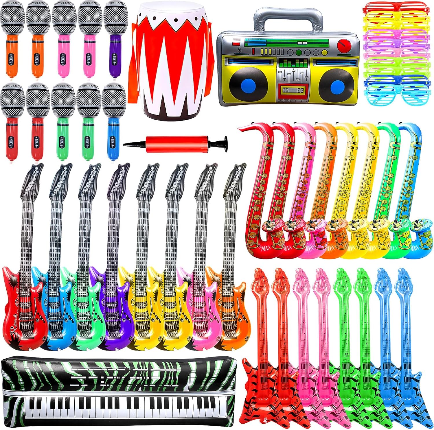 Inflatable Rock Star Instruments Set, 48pcs Inflatable Party Props for ...
