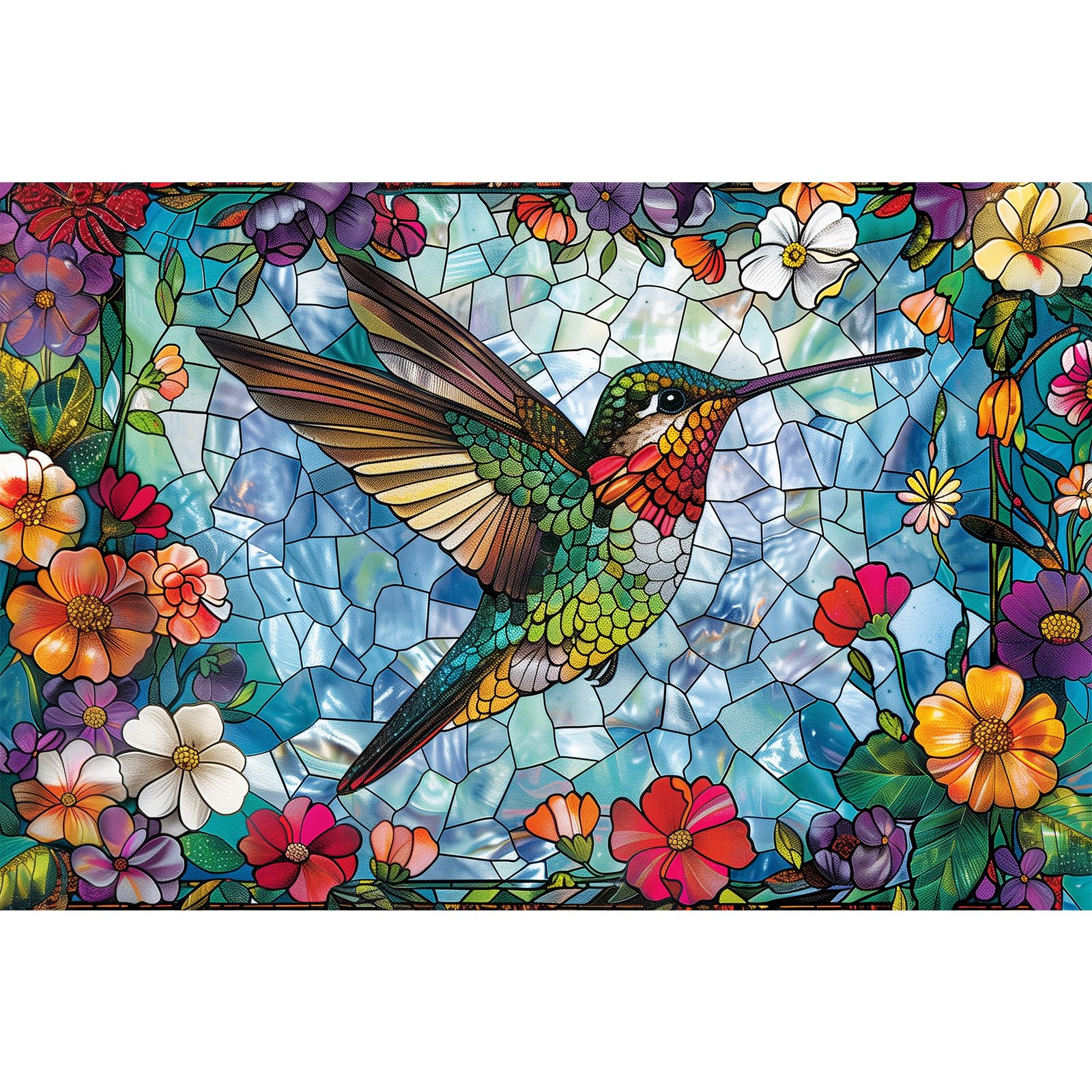 Amazon.com: Aeekdook Stained Glass Hummingbird Puzzles for Adults 1000 ...