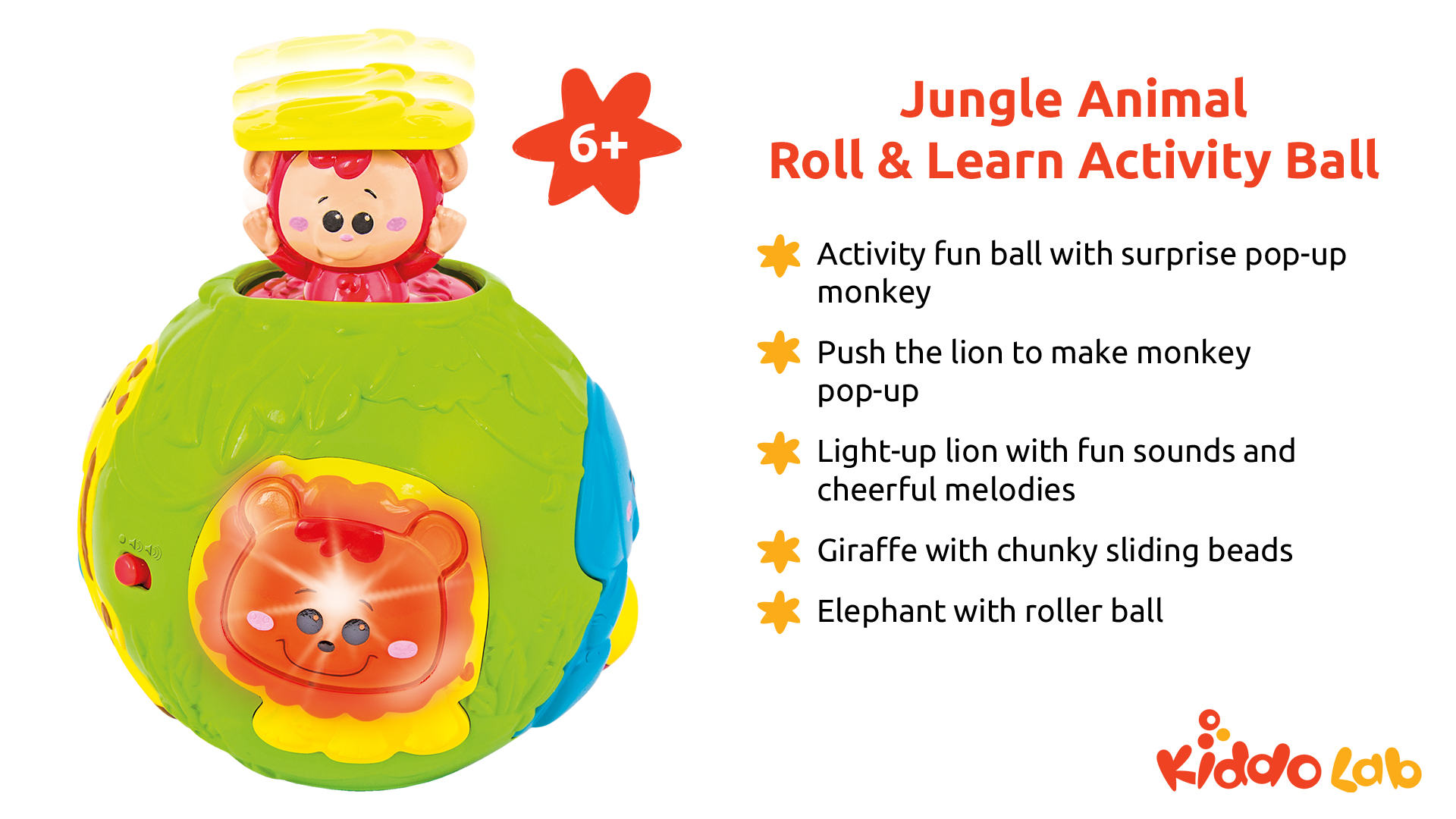 Jungle Animal Roll & Learn Fun Baby Activity Ball. Activity Center with ...
