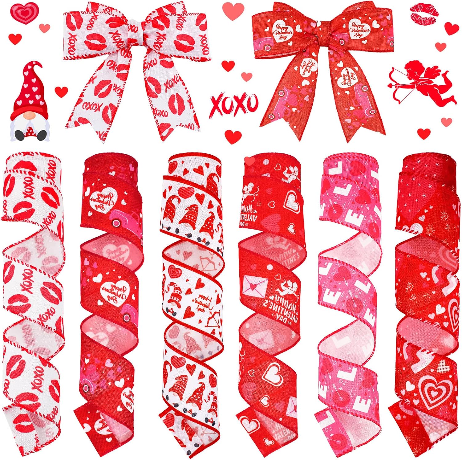 Amazon.com: 6 Rolls 30 Yards Valentine's Day Ribbons Love Heart Pattern ...