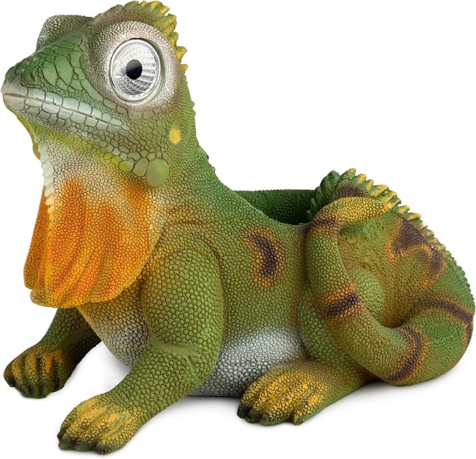 Amazon.com : Lizard Planter Pot with Solar Eyes | Garden Patio Statue ...