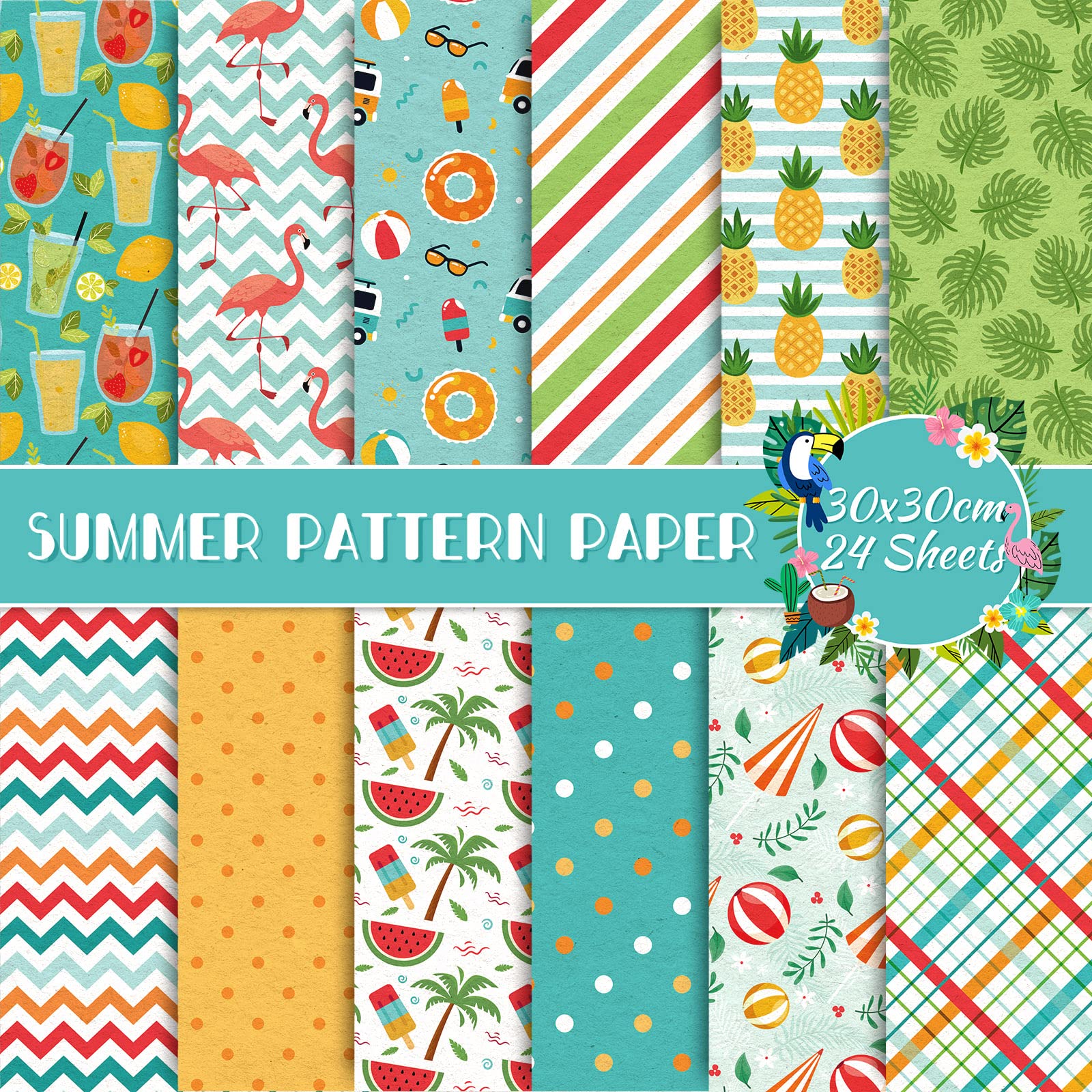 Amazon.com : Whaline 12 Designs Summer Pattern Paper Pack 24 Sheet ...