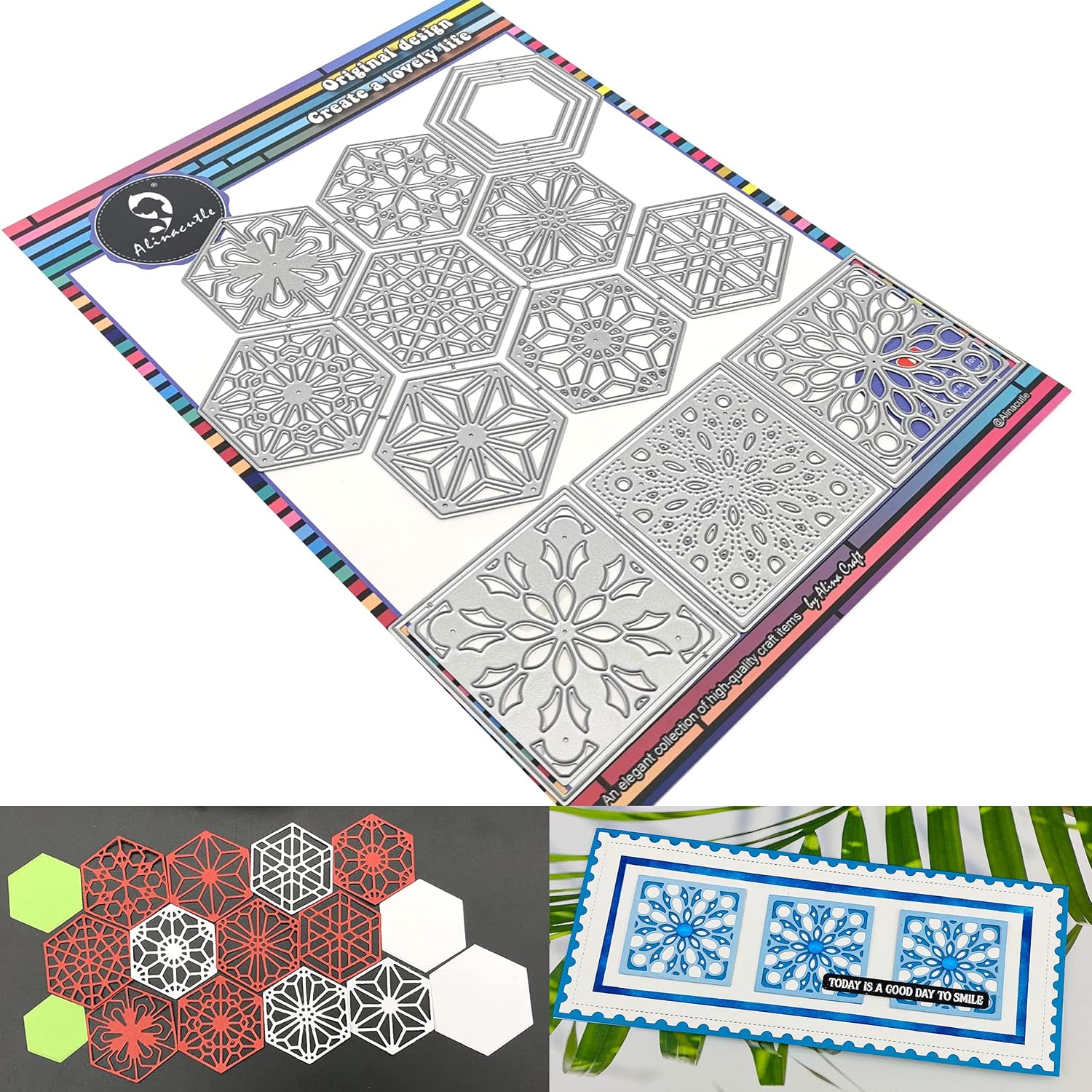 Amazon.com: Alinacutle Hexagon & Square Layered Card Background Metal ...