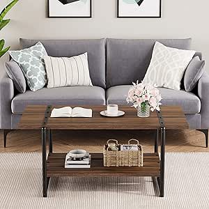 Amazon.com: 2 Tier Coffee Table with Storage 40.9inch Modern 2-Tier ...