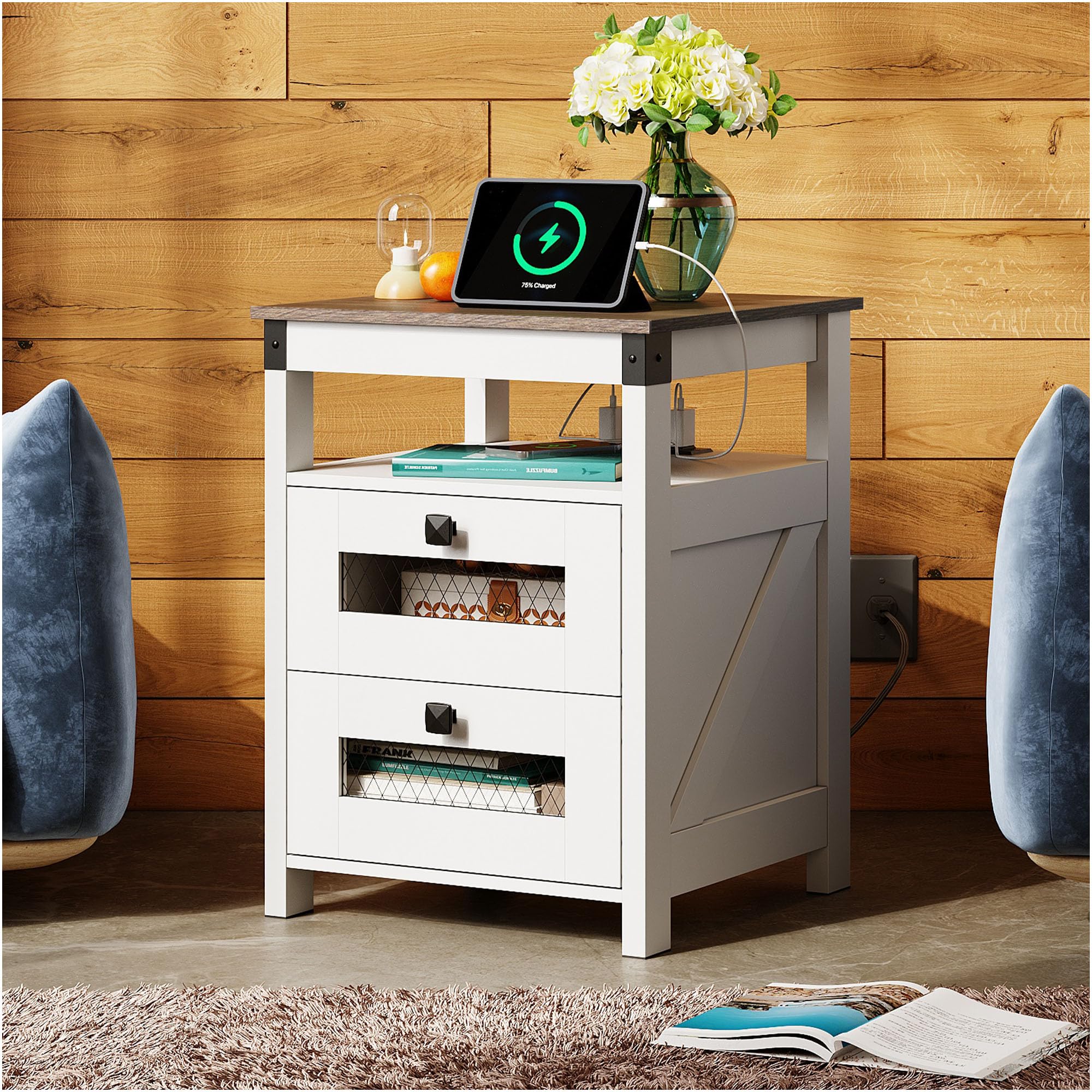 Amazon.com: WLIVE White End Table with Charging Station, Side Table ...