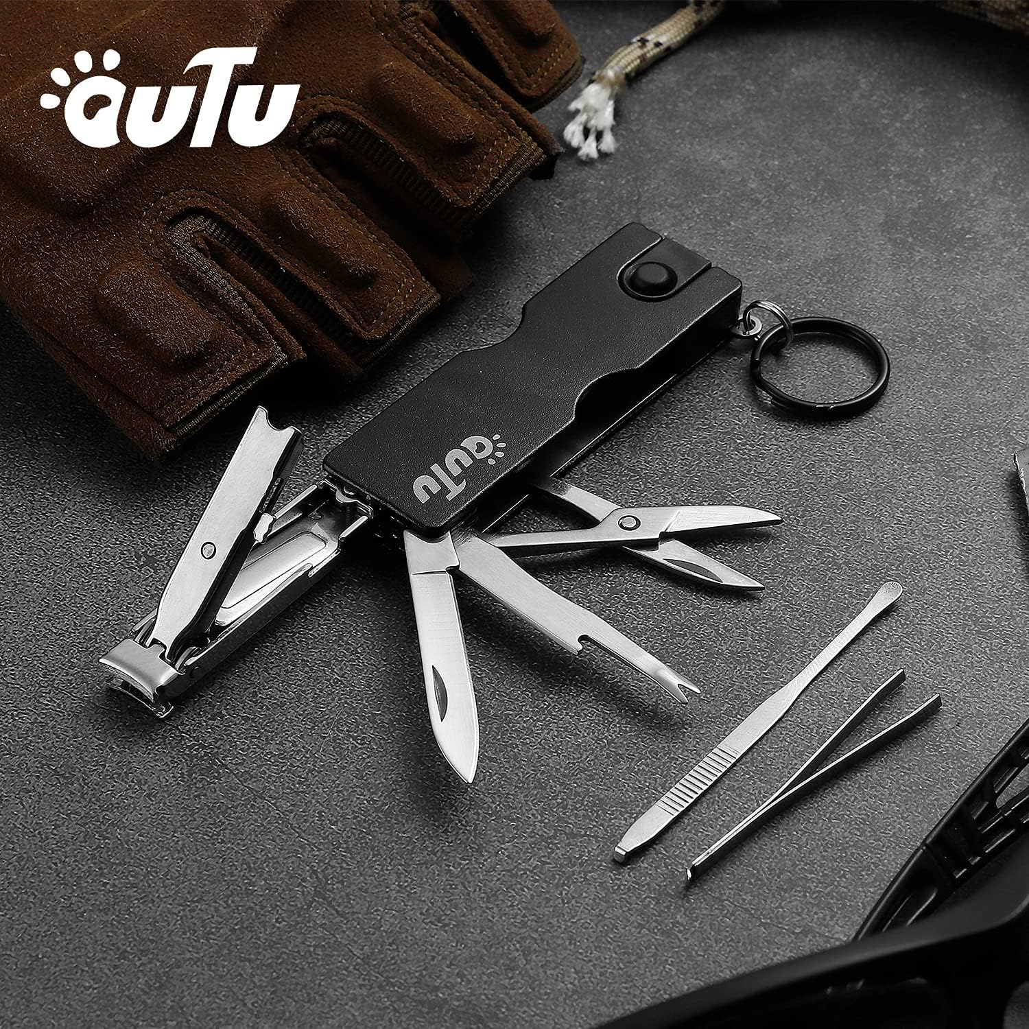 OUTU Keychain Nail Clipper Multitool, 8 in 1 EDC Utility Tool with Nail ...
