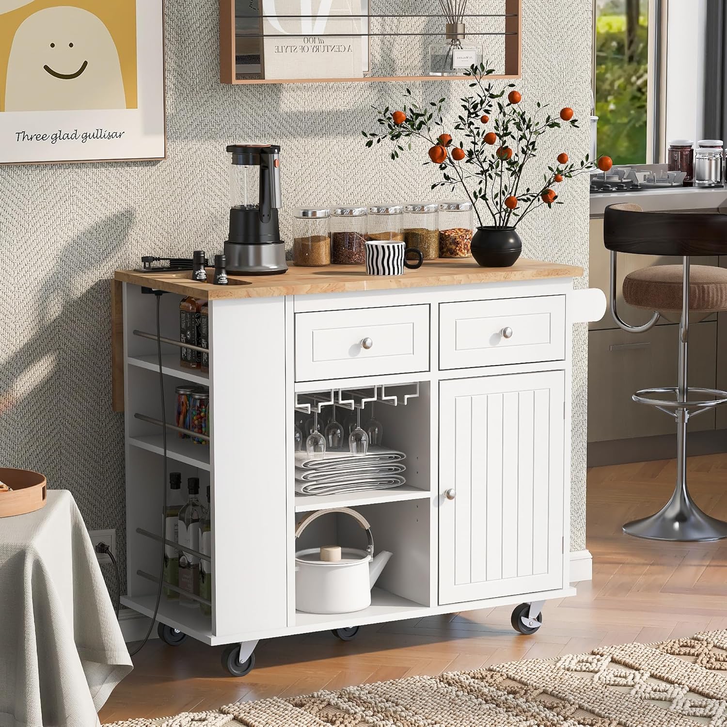 Amazon.com: MERITLINE Rolling Kitchen Island with Power Outlet Kitchen ...