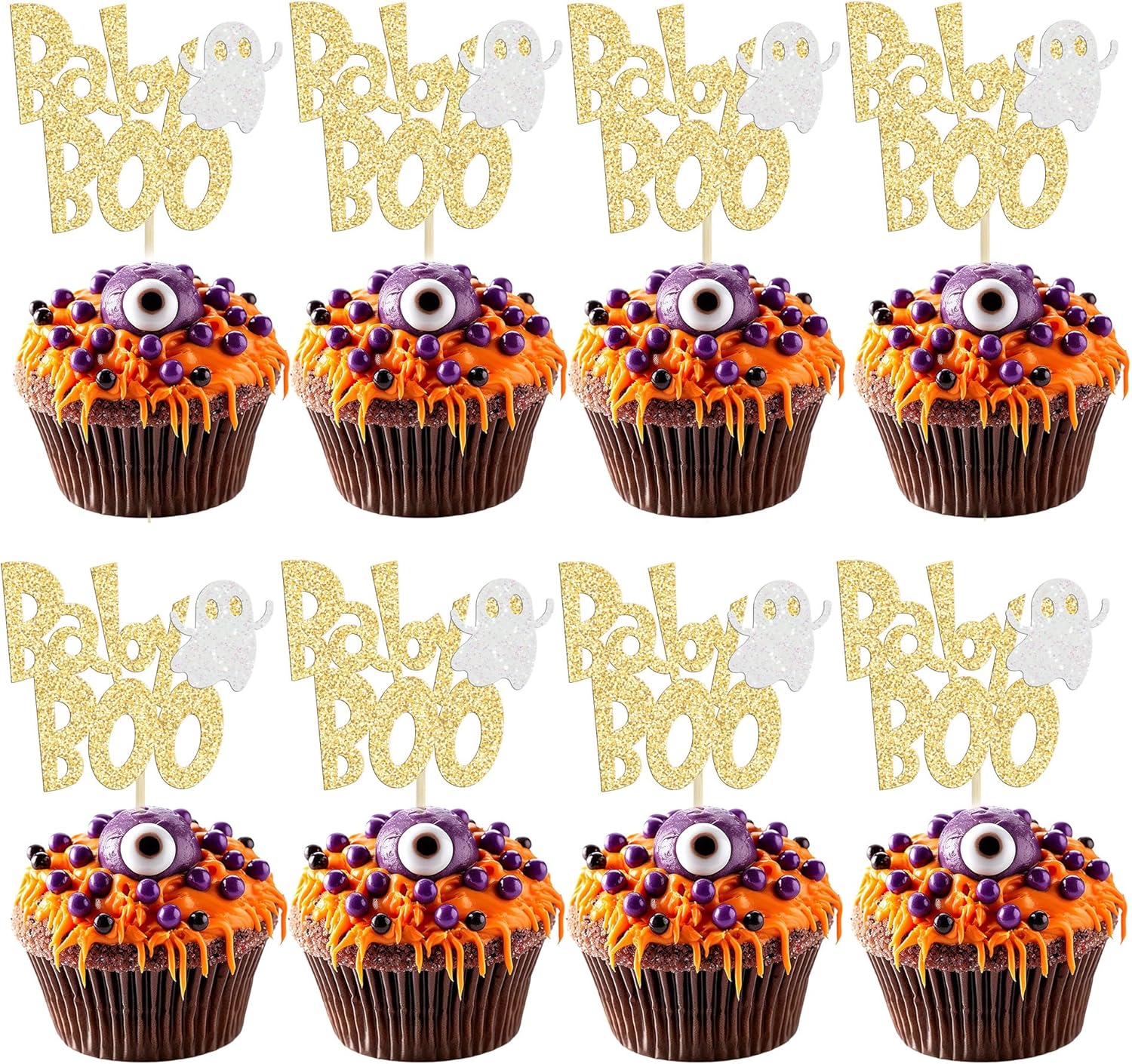 Amazon.com: 24Pcs Halloween Baby Boo Cupcake Toppers Gold Glitter ...